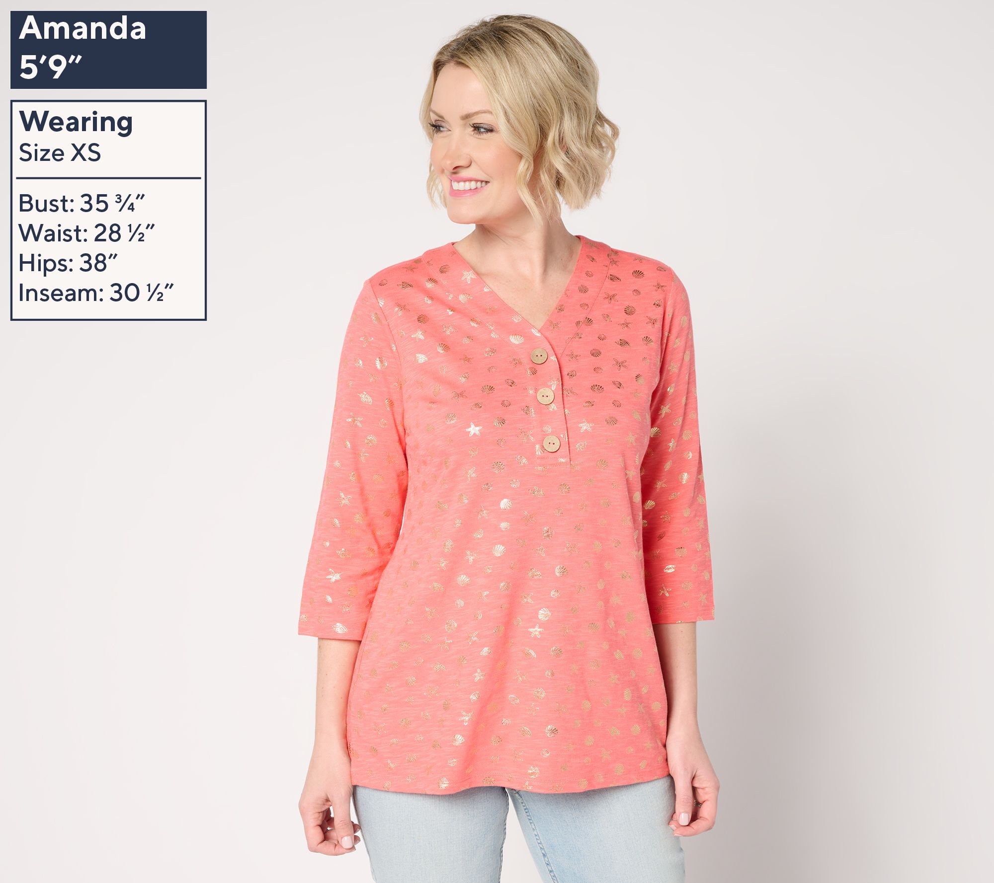 Denim & Co. Beach Petite Linen Blend V-Neck Tunic - QVC.com