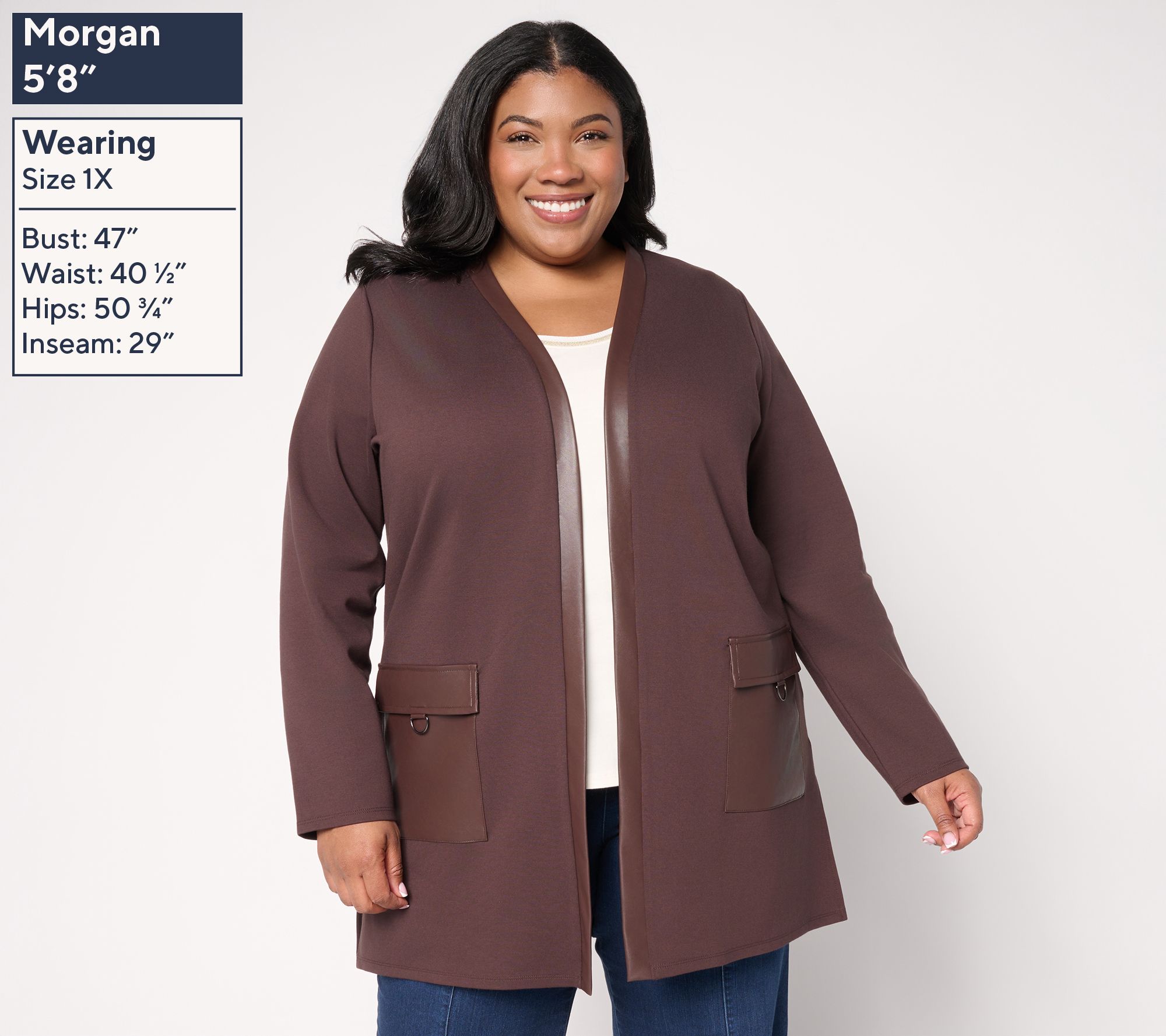 Belle by Kim Gravel Regular Ponte Duster with Faux Leather Trim - QVC.com
