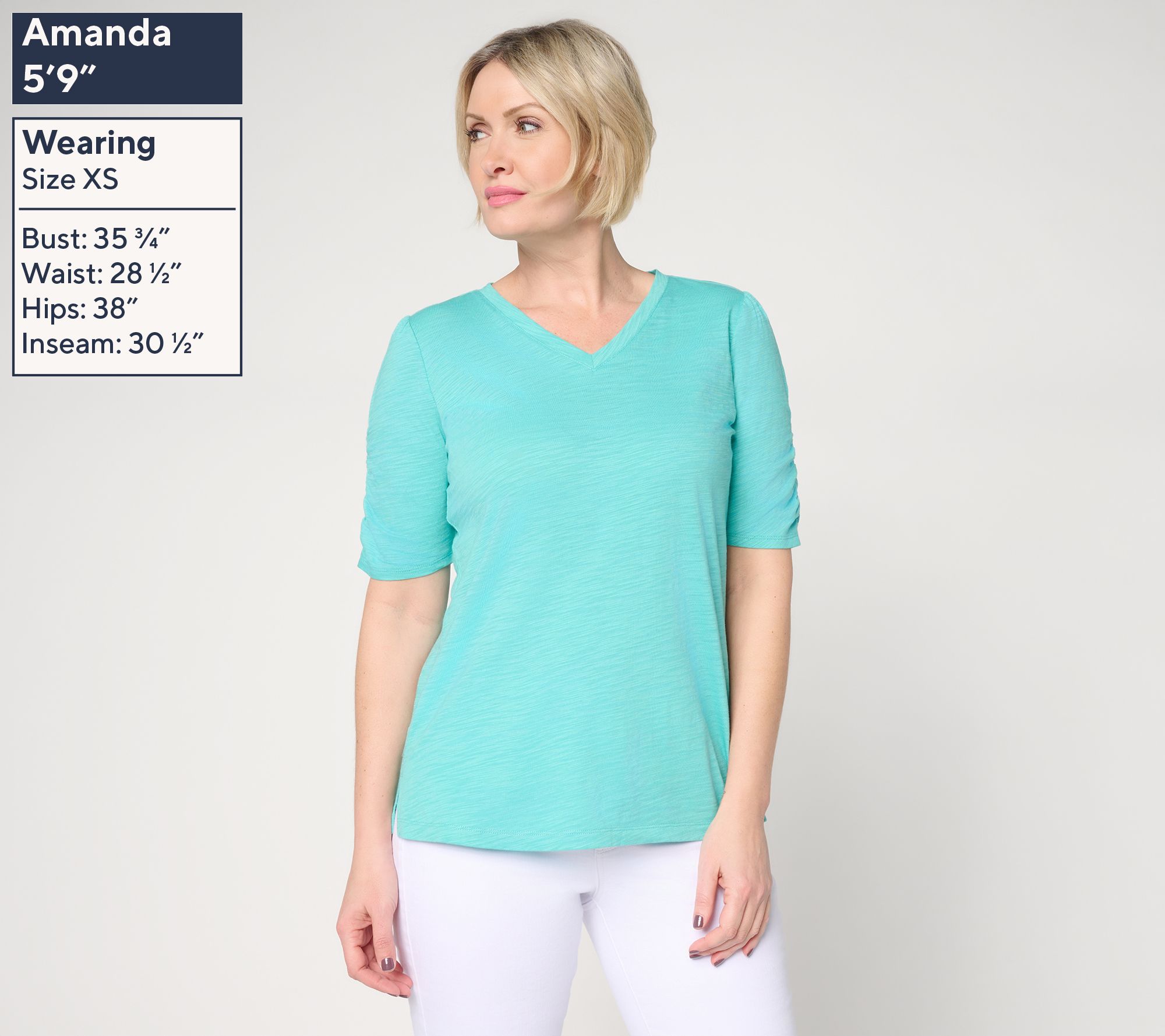"As Is" Belle Beach by Kim Gravel Slub Knit Ruched Elbow Top - QVC.com