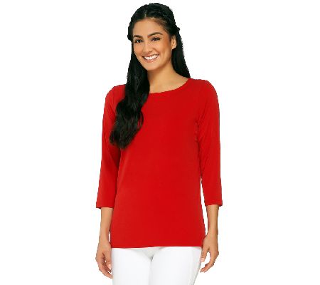 Susan Graver Liquid Knit Bateau Neck 3 4 Sleeve Top