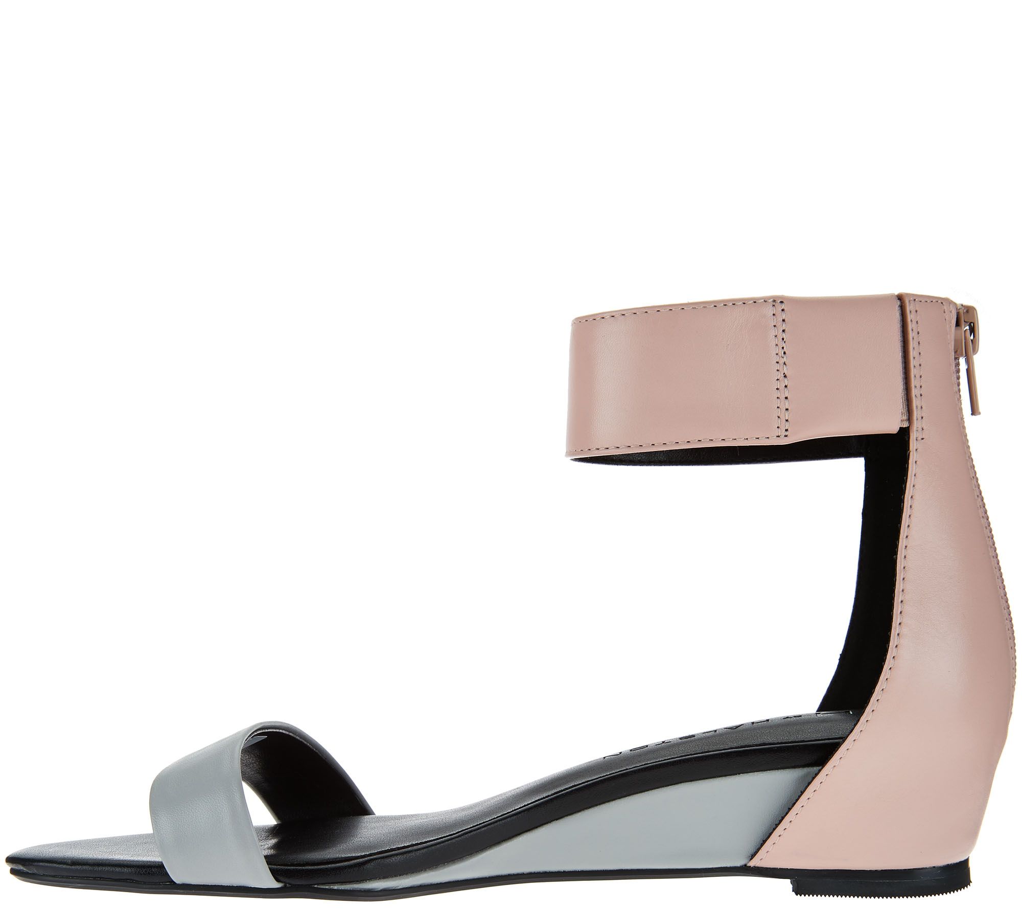 H by Halston Leather Sandal with Mini Hidden Wedge - Bethany - QVC.com