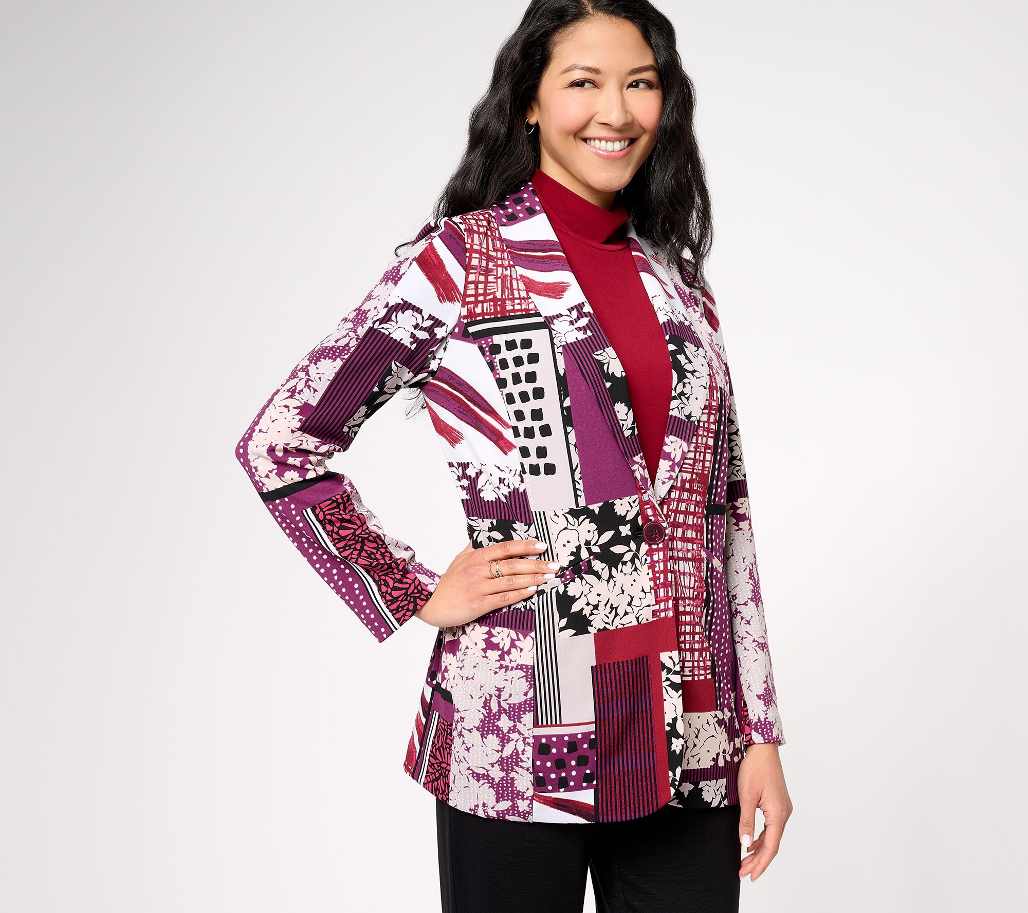 Susan Graver Printed LK Fusion Shawl Collar Blazer - QVC.com