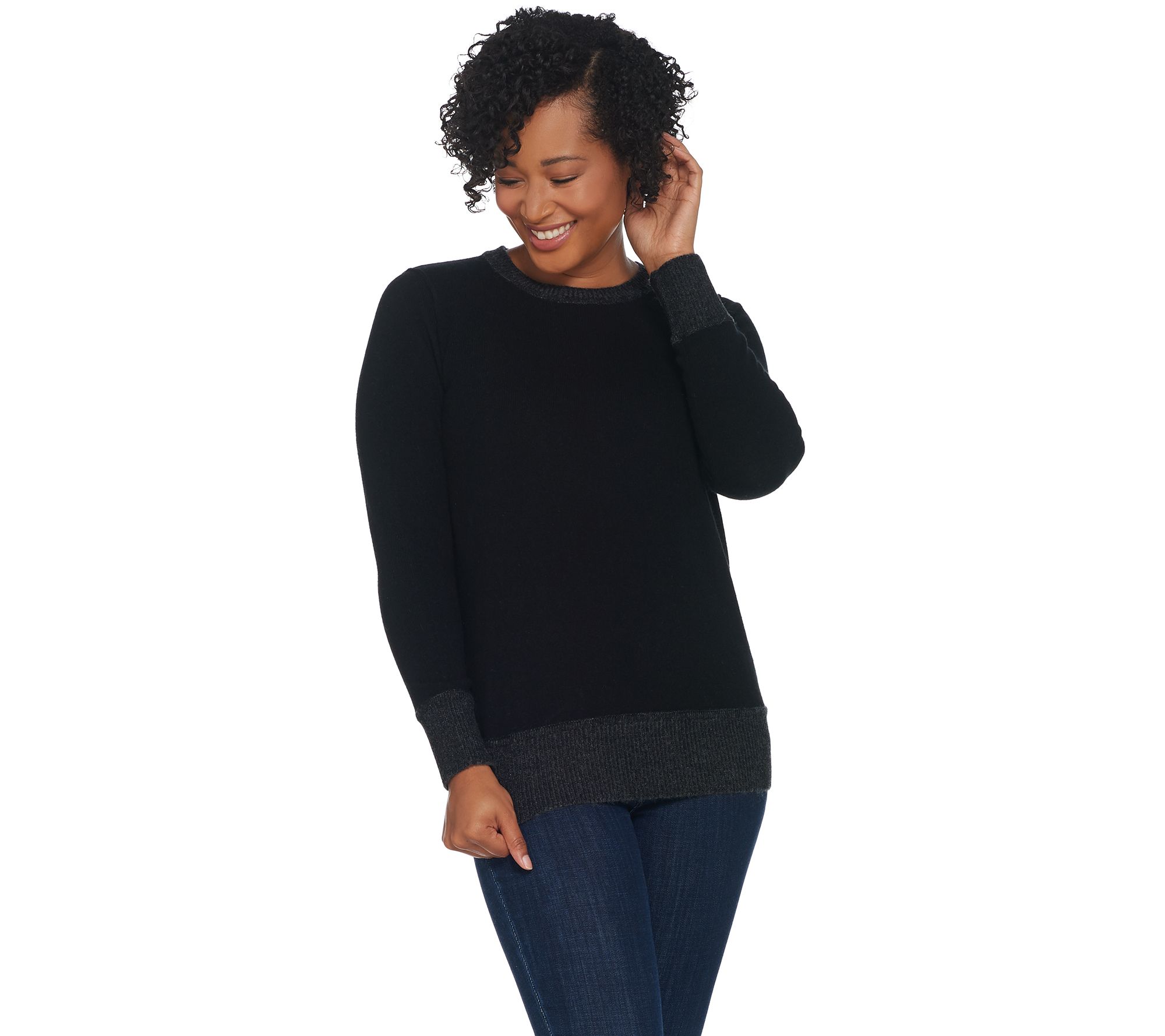 "As Is" Stewart Wool Cashmere Crew Neck Long Sleeve Sweater - QVC.com