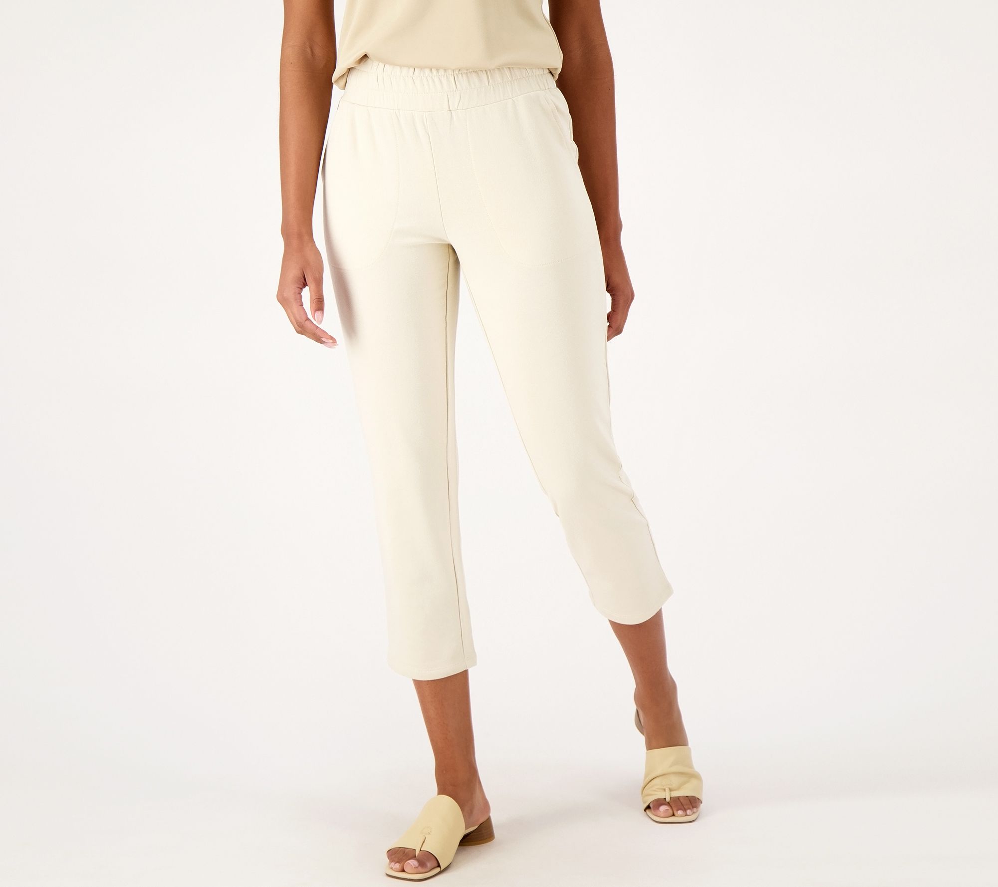 "As Is" Belle Beach by Kim Gravel Regular French Terry Crop Pants - QVC.com