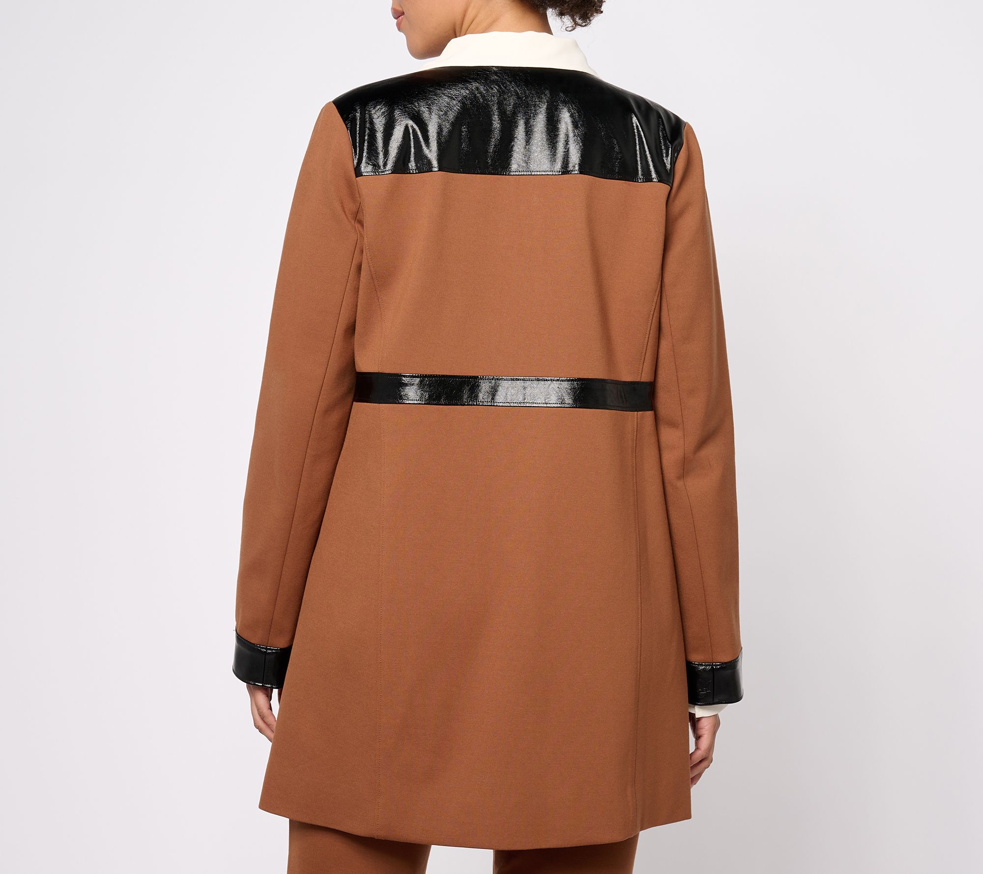 "As Is" Dennis Basso Ponte Topper with Patent Faux Leather Trim - QVC.com