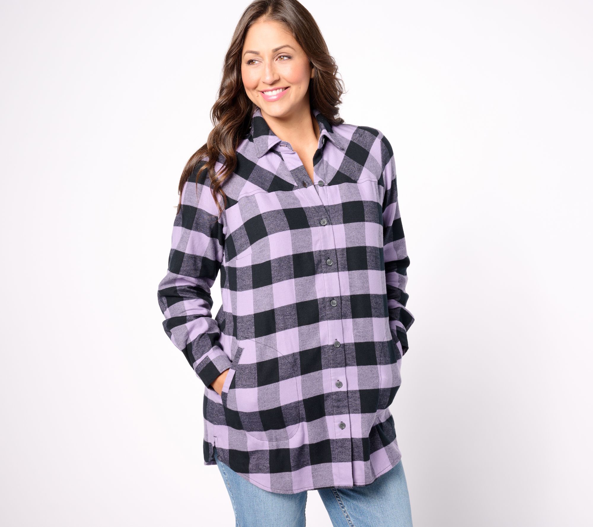 "As Is" Joan Rivers Petite Cotton Flannel Plaid Tunic - QVC.com