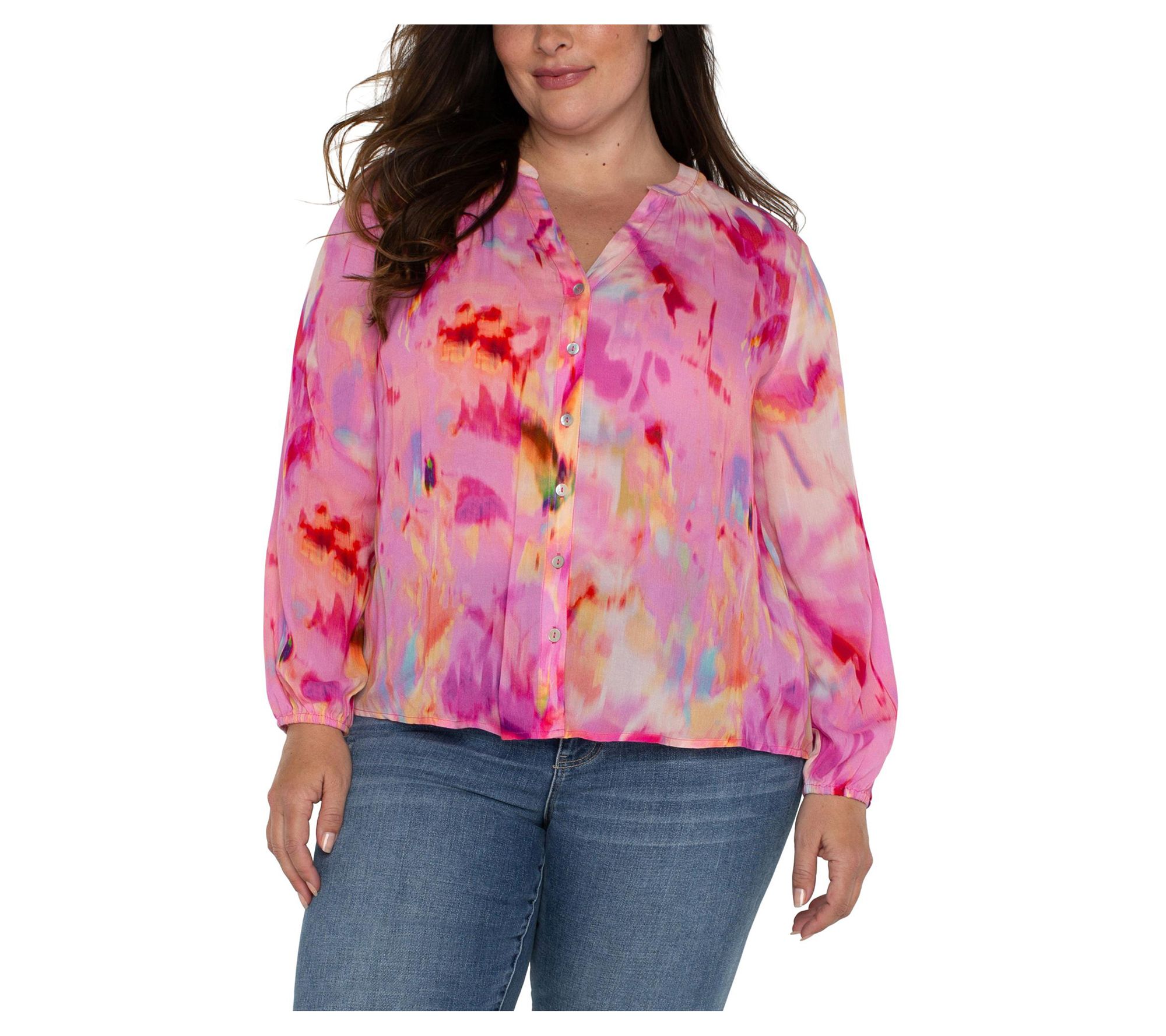 Liverpool Los Angeles Long Sleeve Button Frontirred Blouse - QVC.com