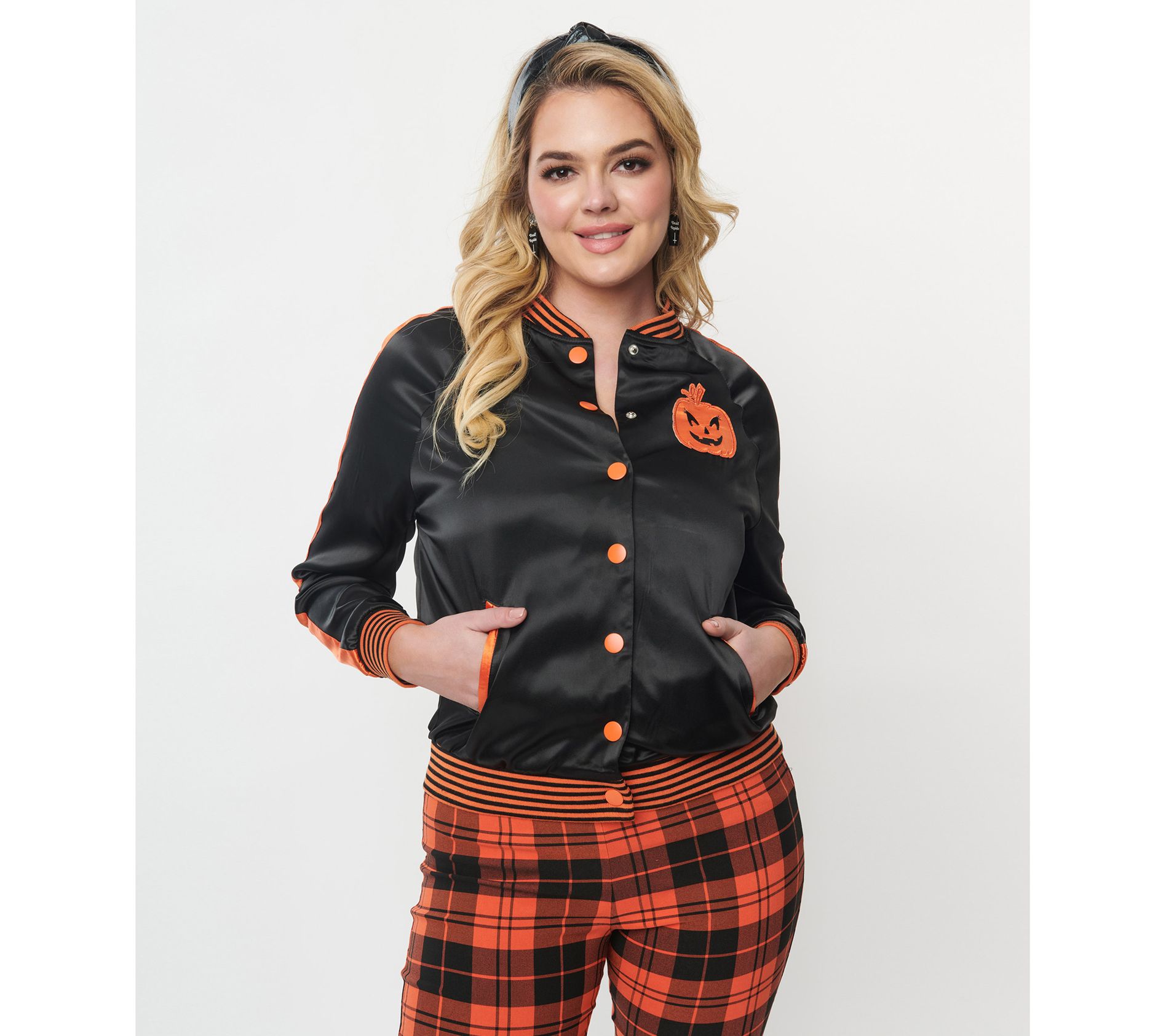 Unique Vintage Scream Queen Satin Bomber Jacket - QVC.com