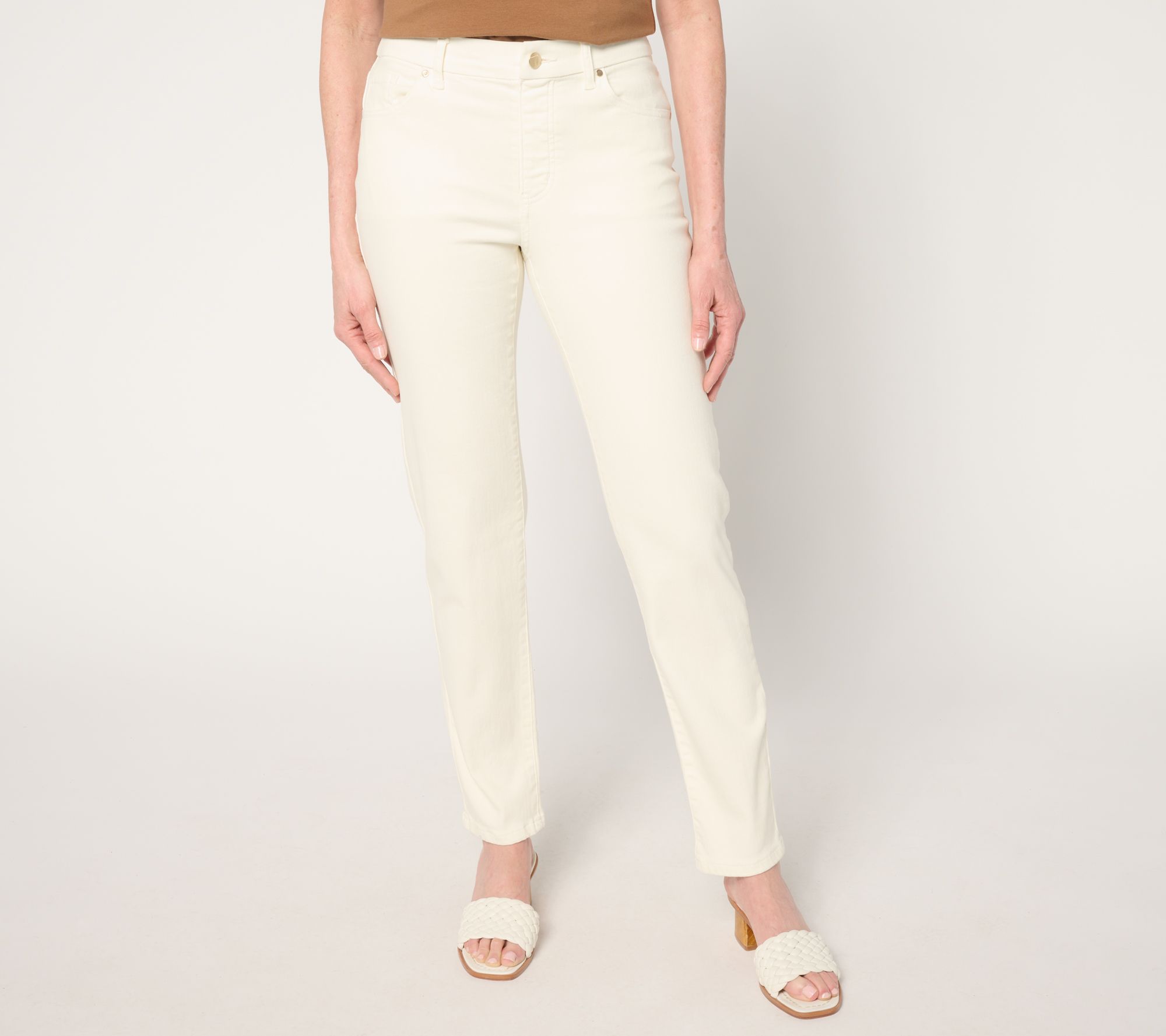 Women with Control Contour Curves Tall Ivory Wash Denim Pants - QVC.com