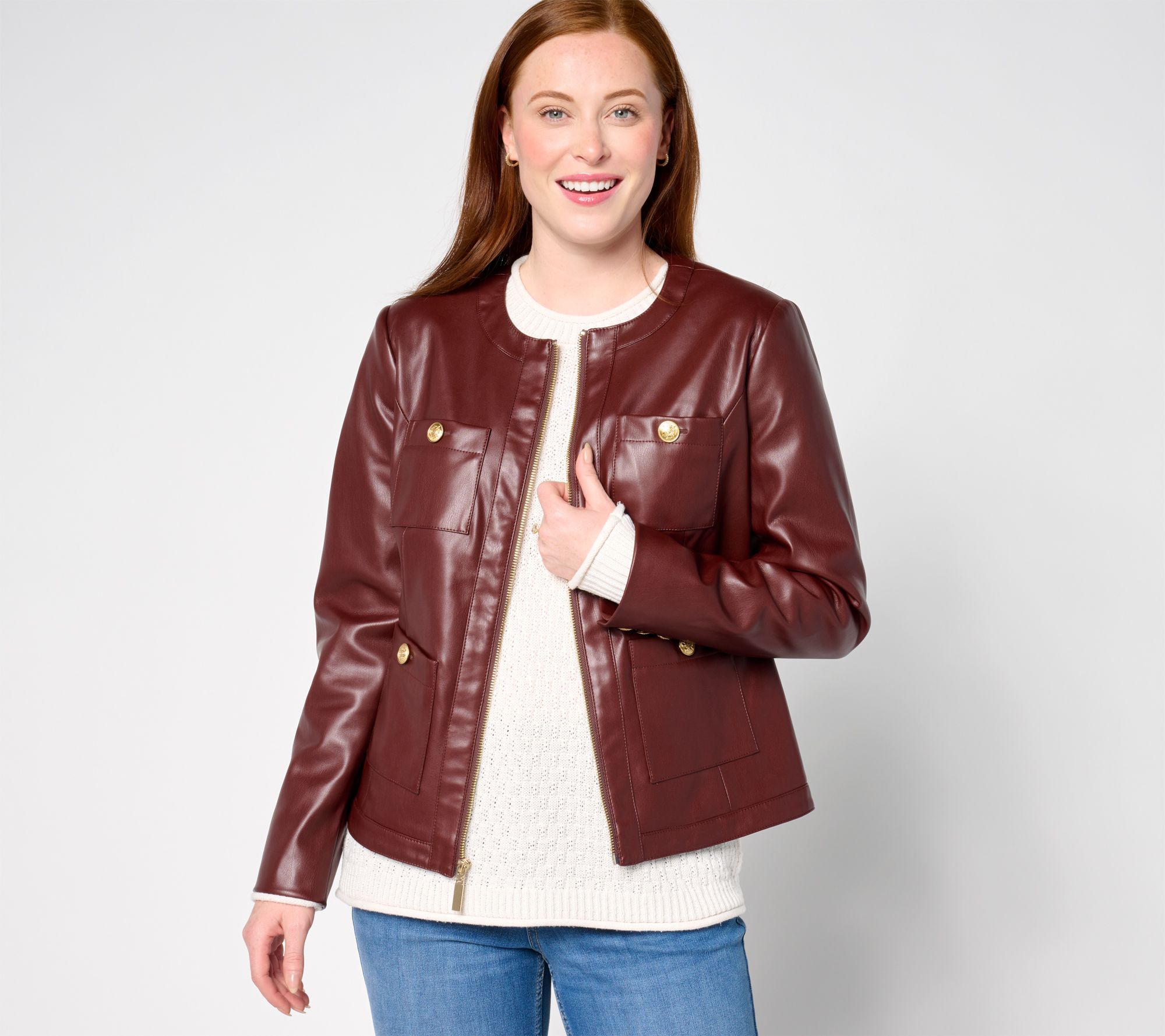 "As Is" Joan Rivers Faux Leather Lady Jacket with Printed Lining - QVC.com