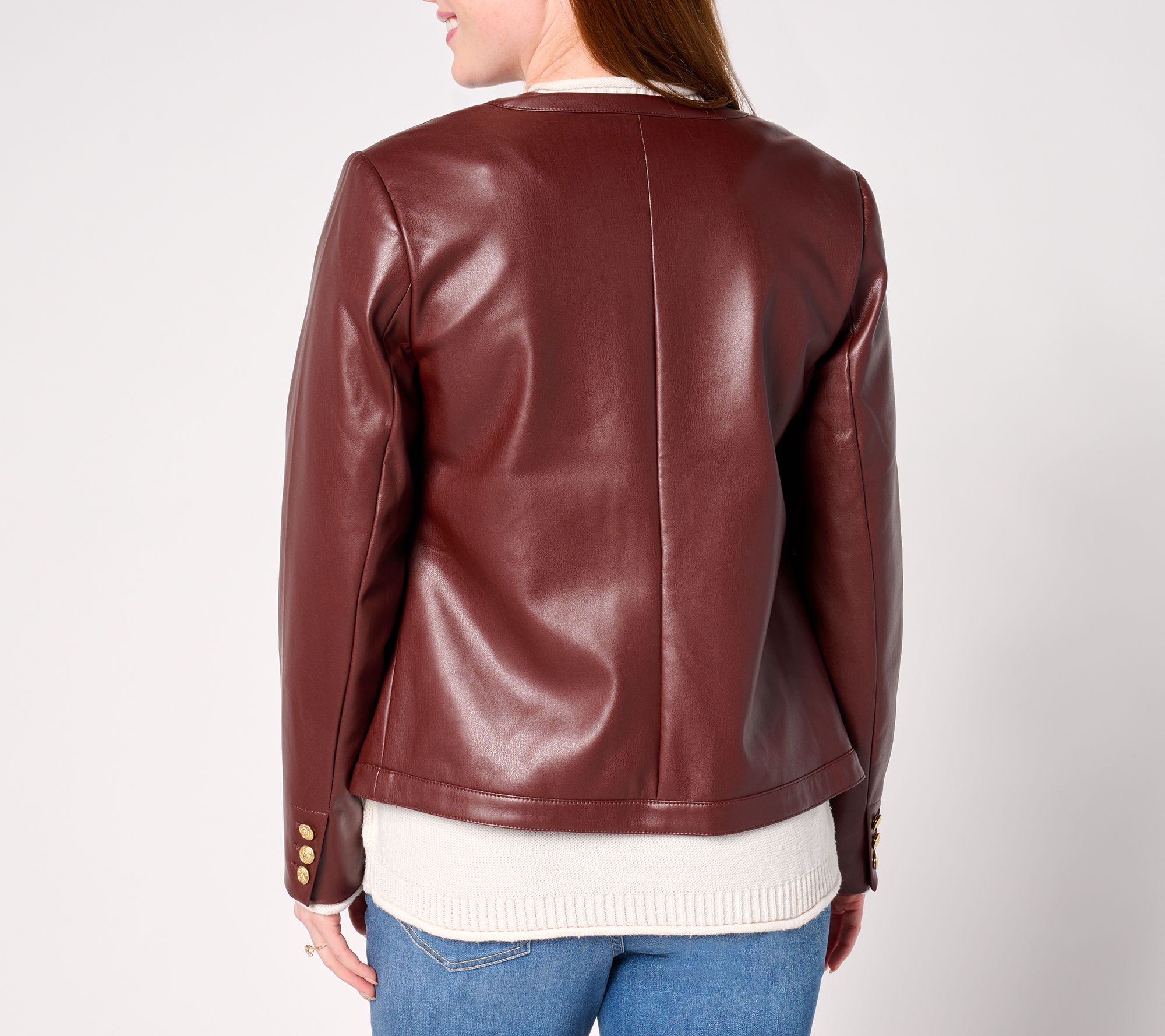 "As Is" Joan Rivers Faux Leather Lady Jacket with Printed Lining - QVC.com