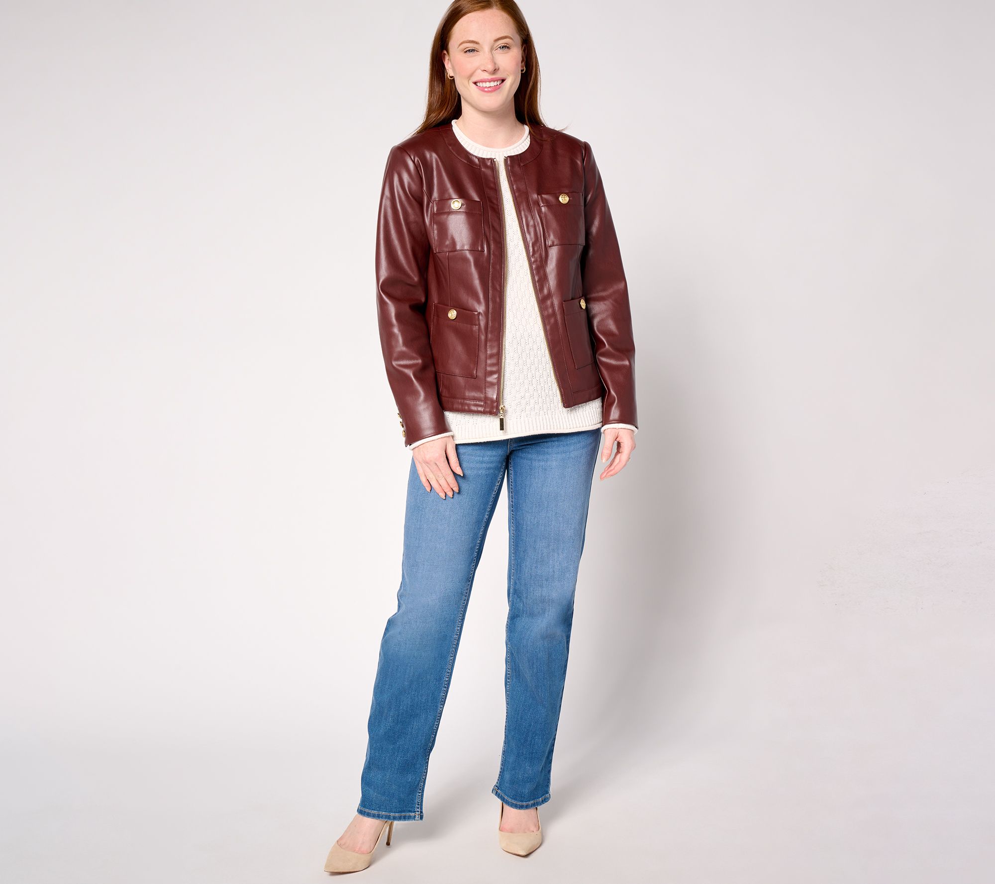 "As Is" Joan Rivers Faux Leather Lady Jacket with Printed Lining - QVC.com