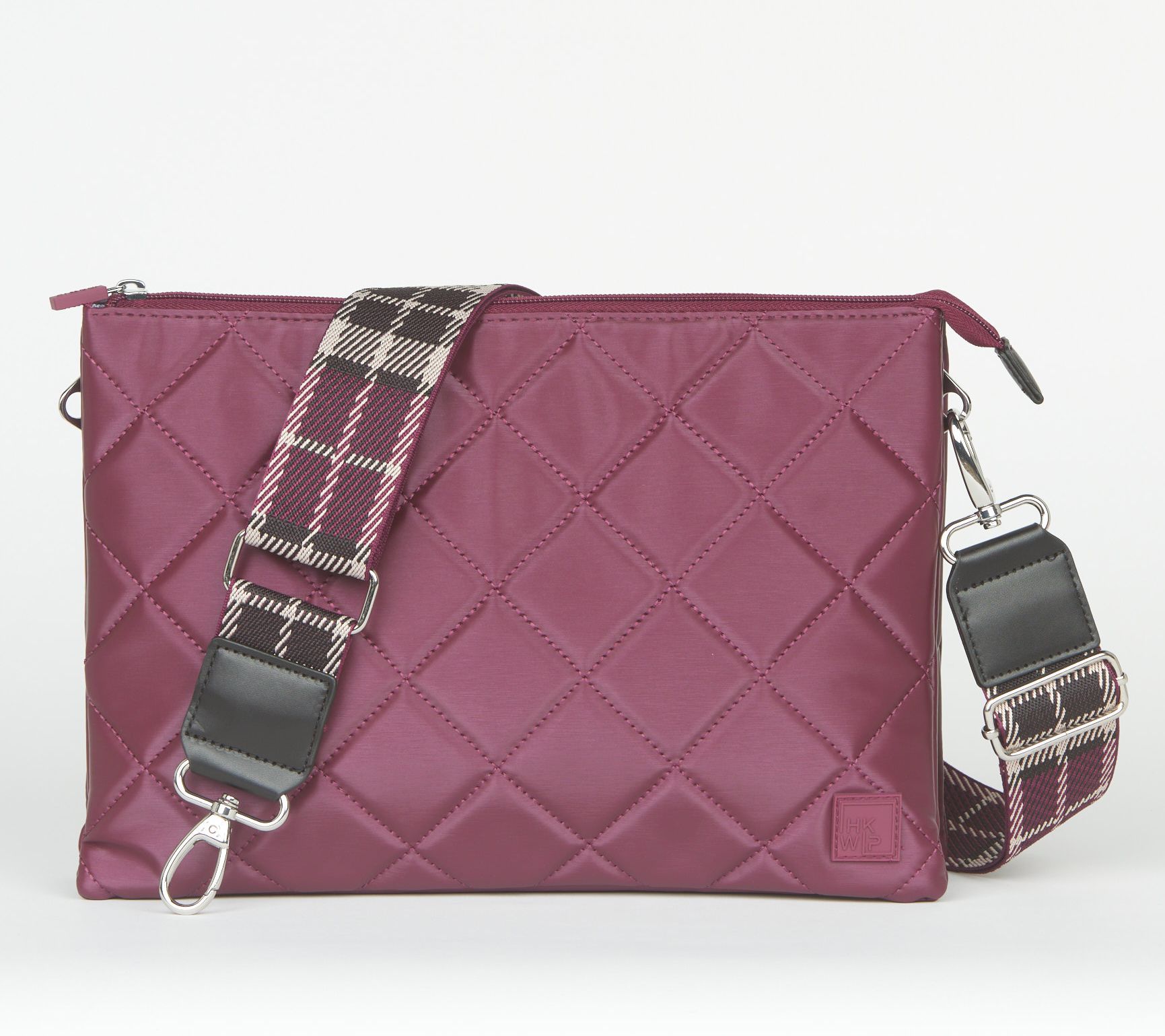 "As Is" IHKWIP The Trio Trapeze Crossbody with Plaid Strap - QVC.com
