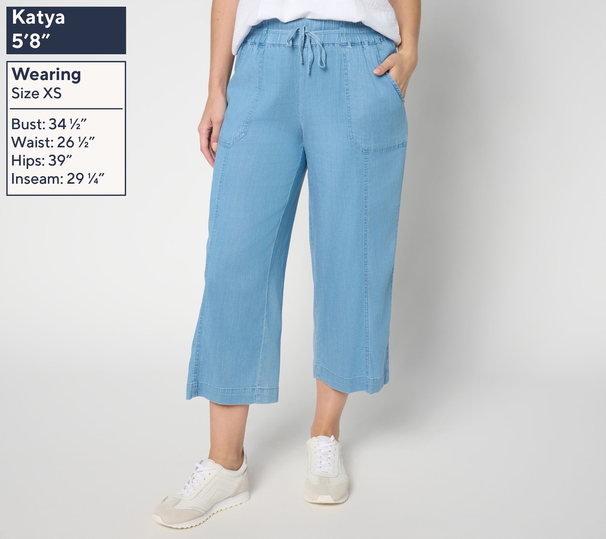 AnyBody Tall Drapey Denim Cropped Wide Leg Pull On Pants - QVC.com