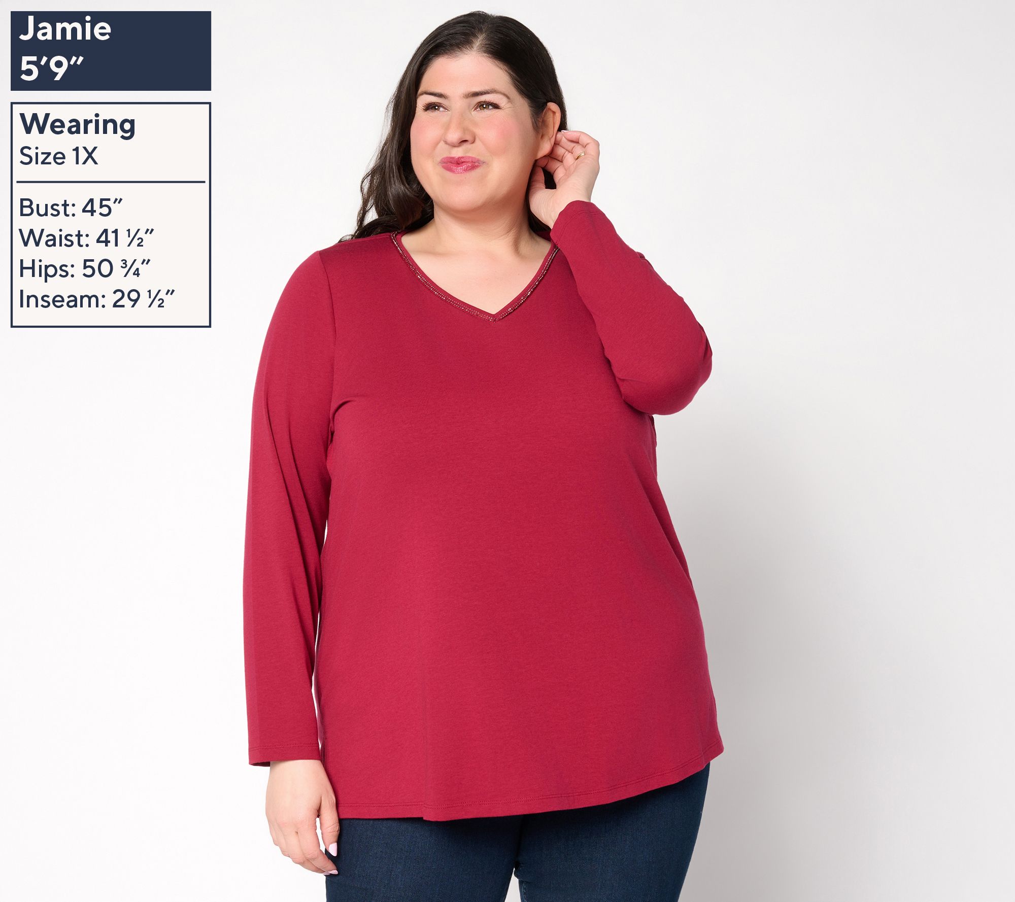 Denim & Co. Favorite Jersey Beaded V-Neck Tunic - QVC.com