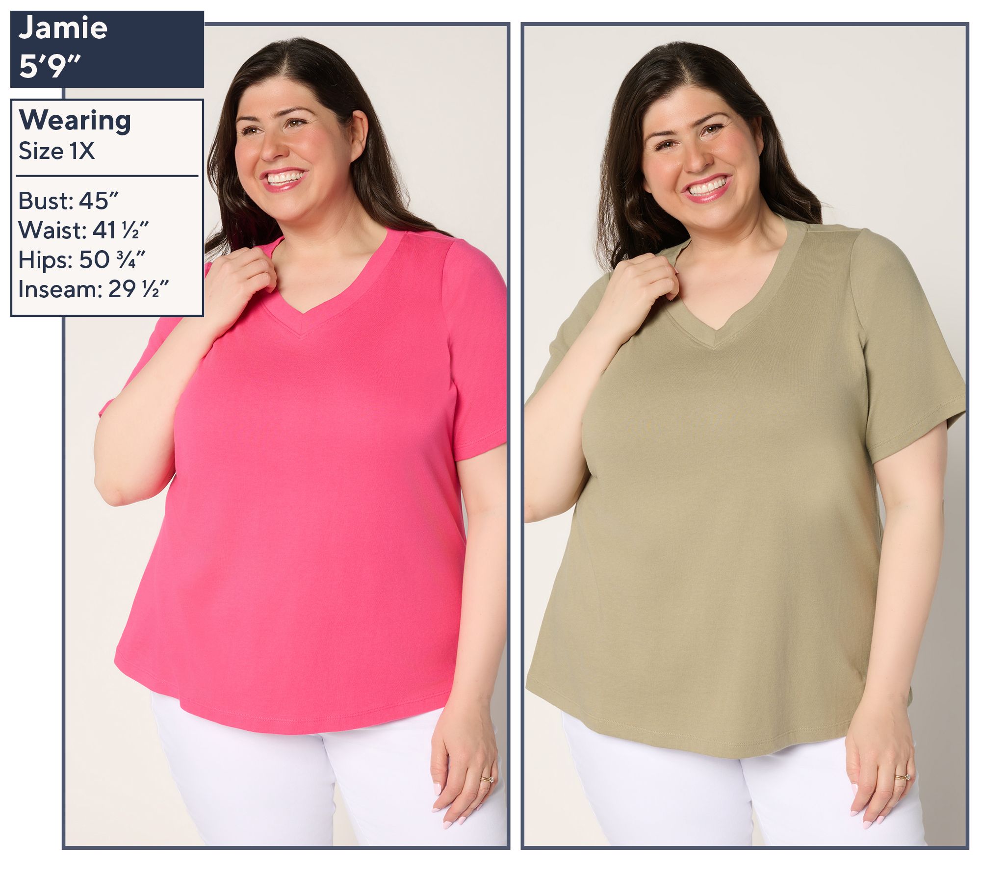"As Is" Denim & Co. Essentials True Cotton 2-Pack V-Neck Tops - QVC.com