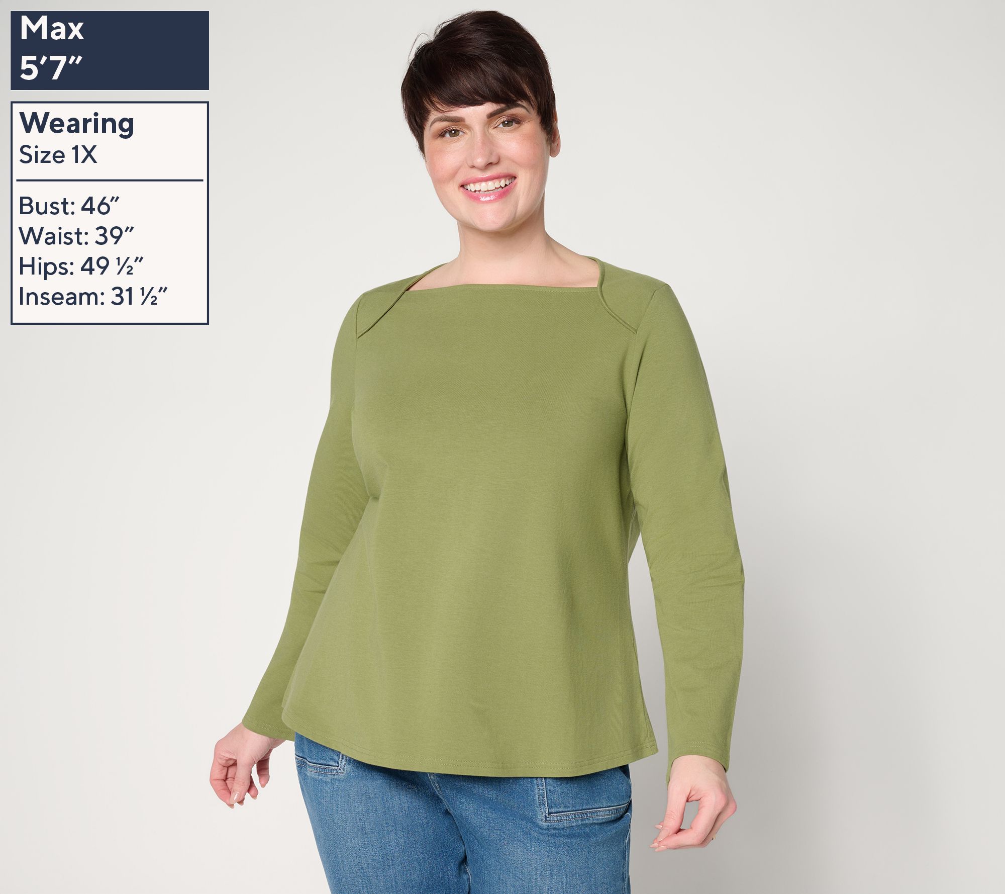 "As Is" Me by Jennie Garth Envelope Neck Long Sleeve Knit Top - QVC.com