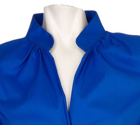 Dialogue Mandarin Collar Button Front Shirt with Shirring - QVC.com