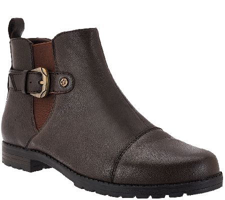 Earth Origins Leather Chelsea Boots w/ Buckle Detail - Finley - QVC.com