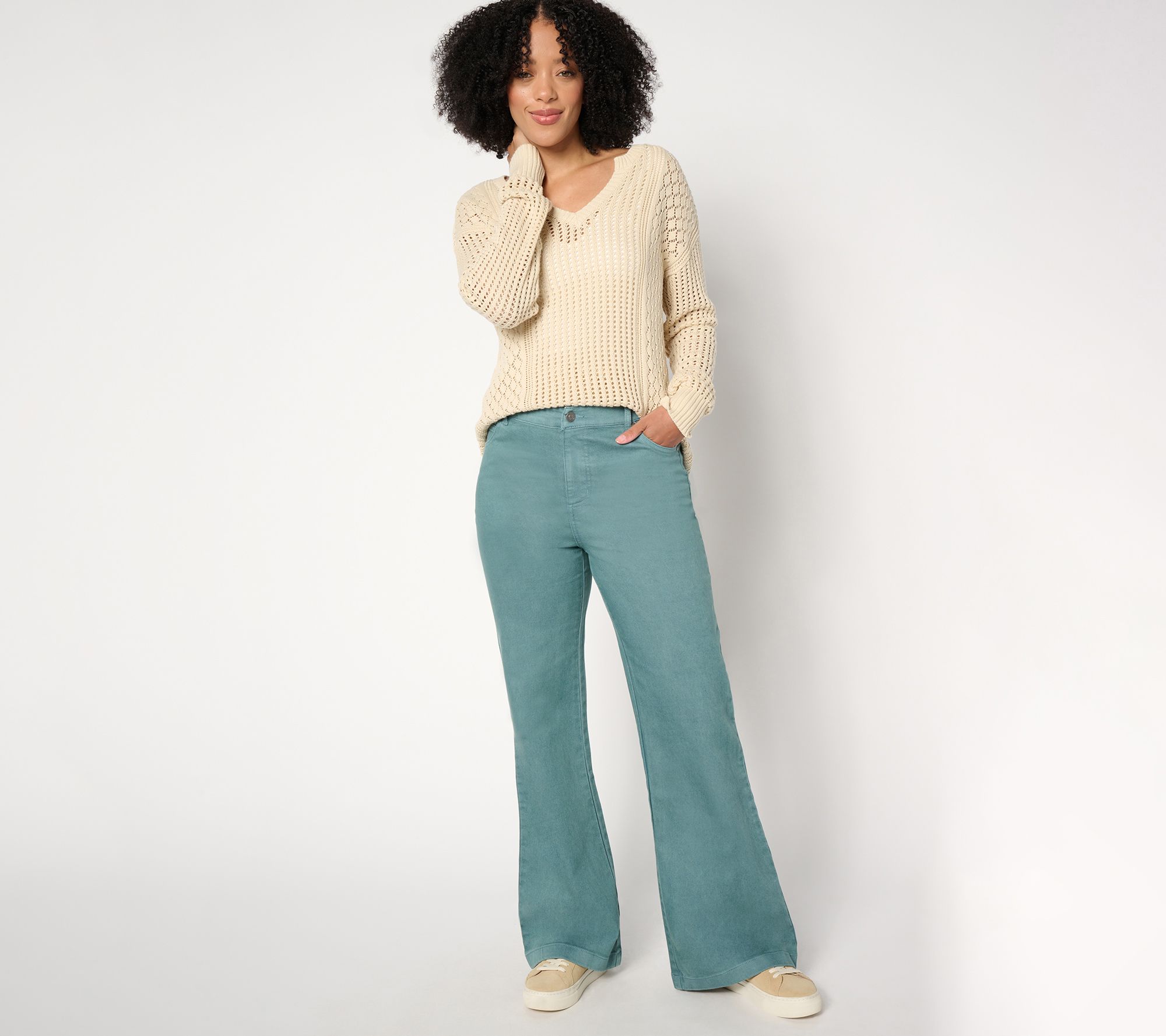 AnyBody Regular Washed Colored Denim Baby Flare Pants - QVC.com