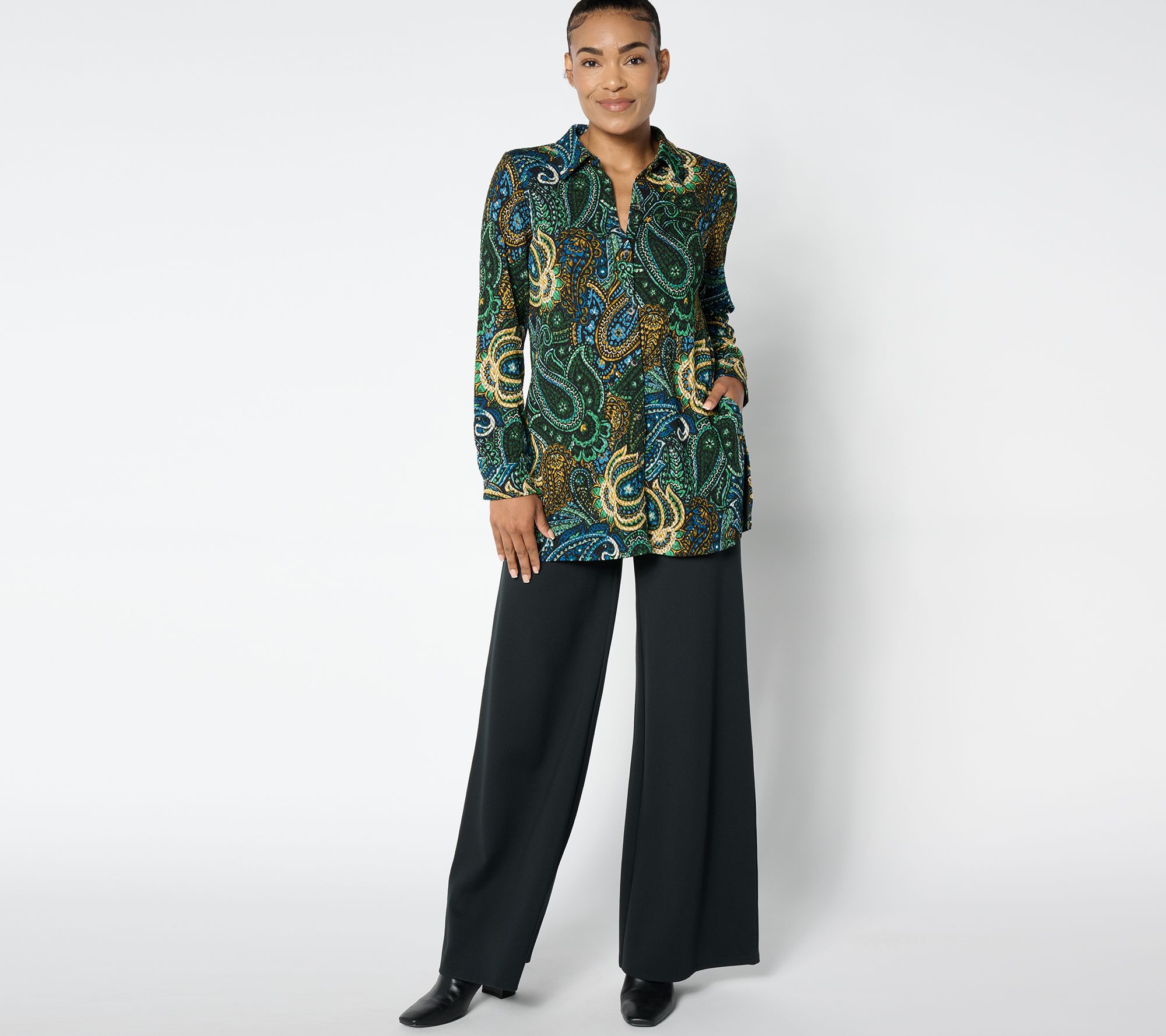 "As Is" Susan Graver Regular Printed Novelty Knit Button Front Tunic ...