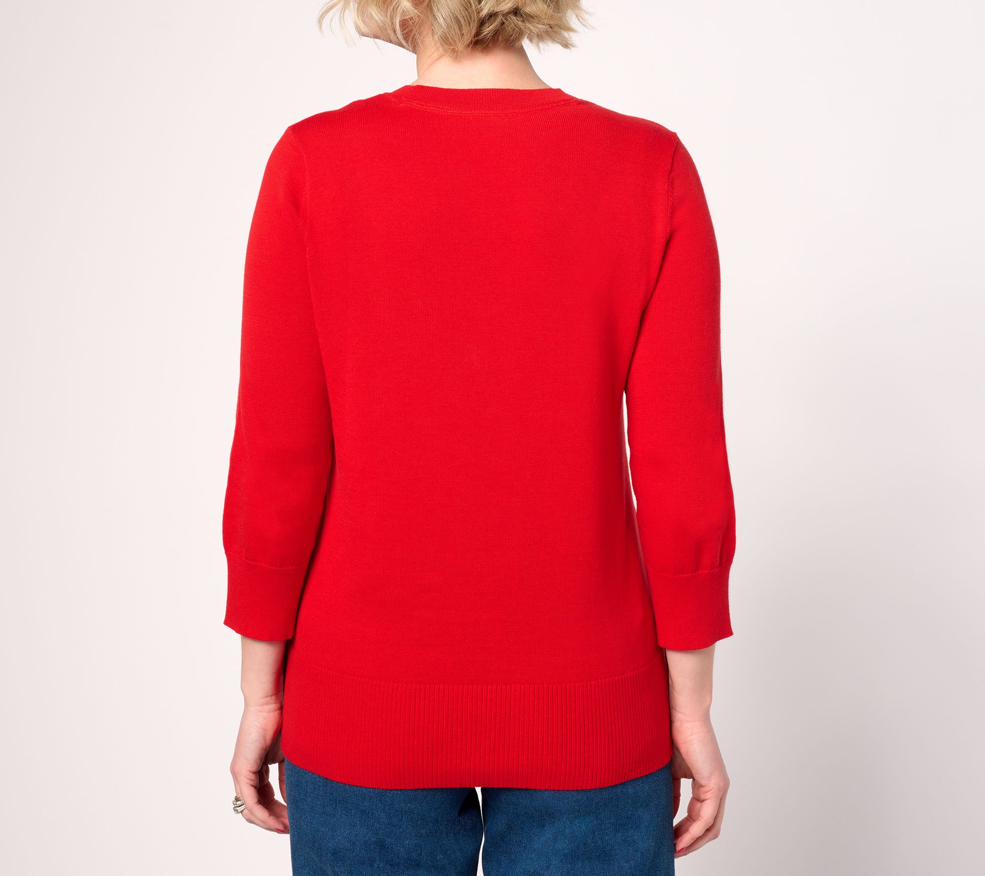 Joan Rivers Queen Bee 100% Cotton Crewneck 3/4 Sleeves Sweater - QVC.com