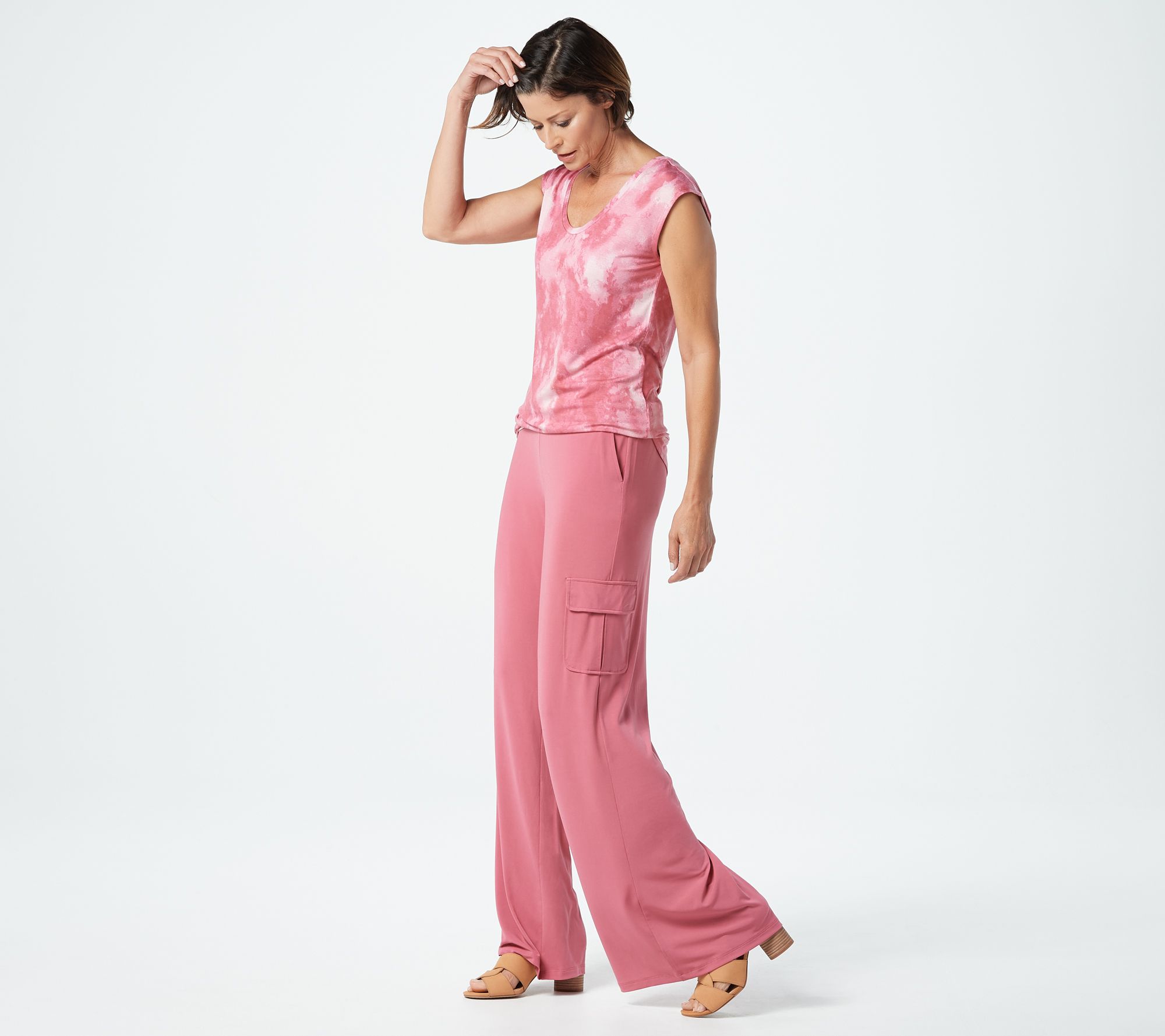 (QVC) Q2 – Lisa Rinna Collection Tall Pull-On Wide-Leg Cargo Pants ...