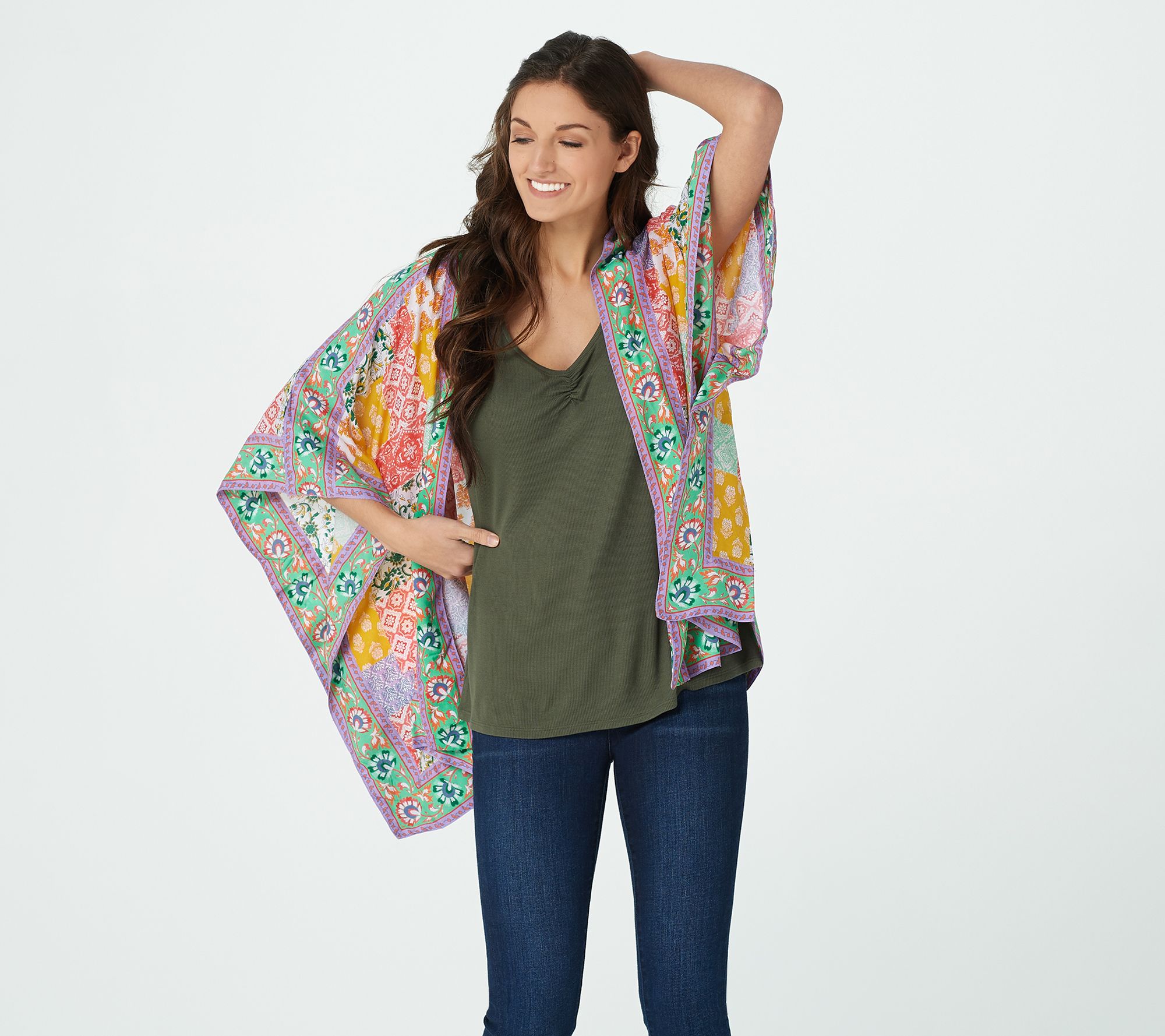 (QVC) Tolani Collection Printed Open Front Woven Kimono – TVShoppingQueens