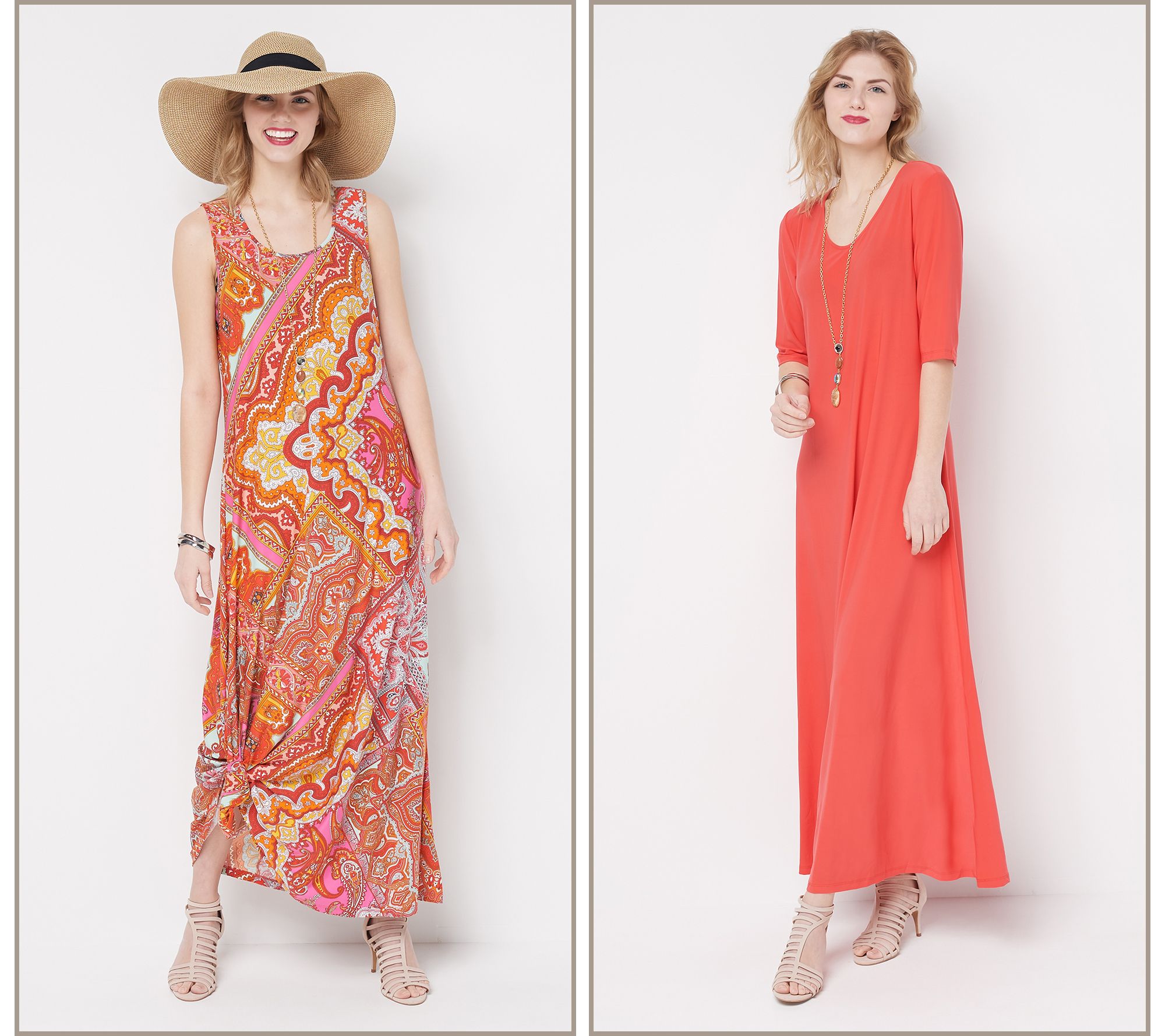 (QVC) Attitudes by Renee Set of 2 Printed & Solid Maxi Dresses ...