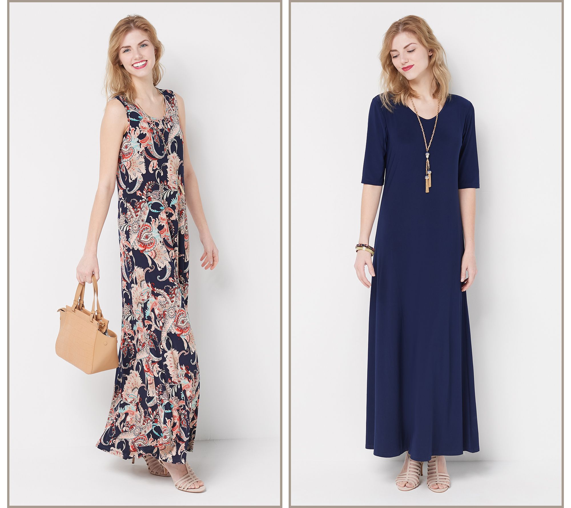 (QVC) Attitudes by Renee Set of 2 Printed & Solid Maxi Dresses ...