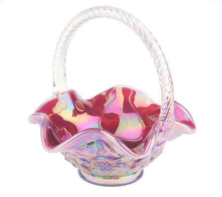 Fenton Art Glass Plum Opalescent Waterlily Basket - QVC.com