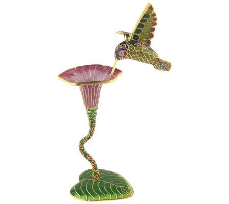 Cloisonne Flower with Hummingbird Candlestick - QVC.com