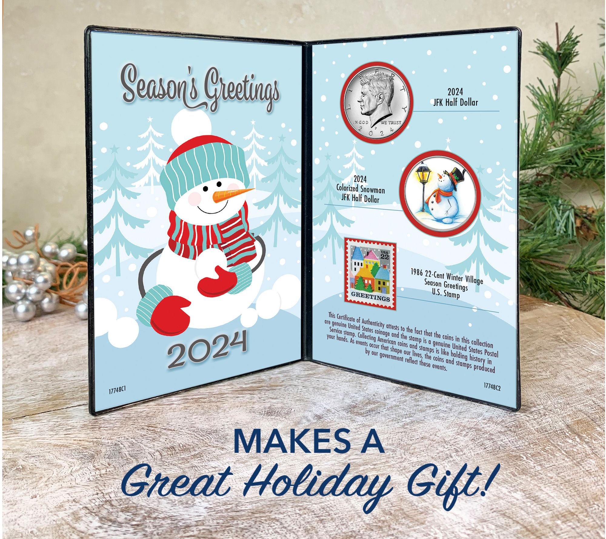 American Coin 2024 Snowman Coin and Stamp JFK Greeting Card - QVC.com