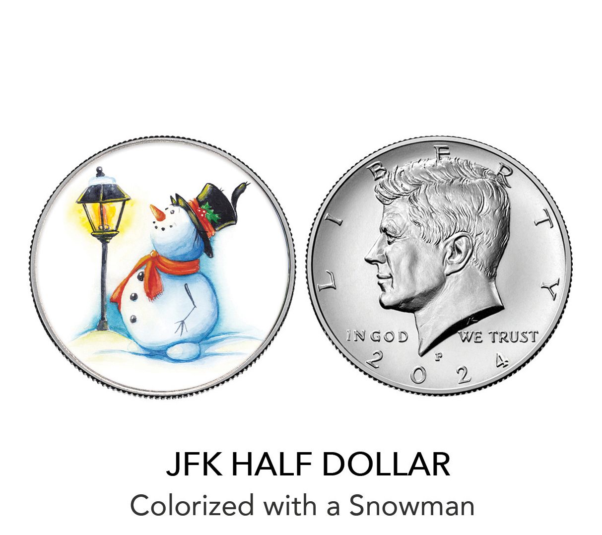 American Coin 2024 Snowman Coin and Stamp JFK Greeting Card - QVC.com