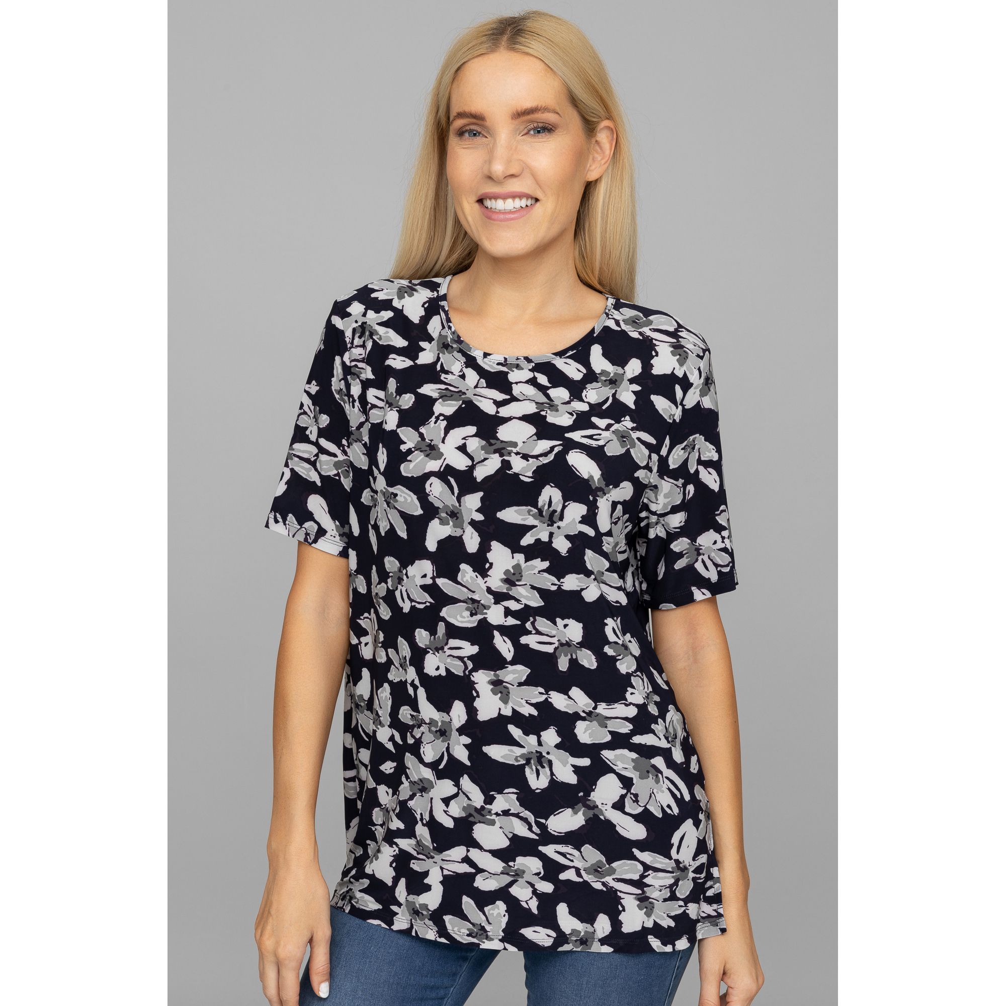 IN-PRINT Shirt, 1/2-Arm Rundhalsausschnitt Seitenschlitze Blumendruck ...