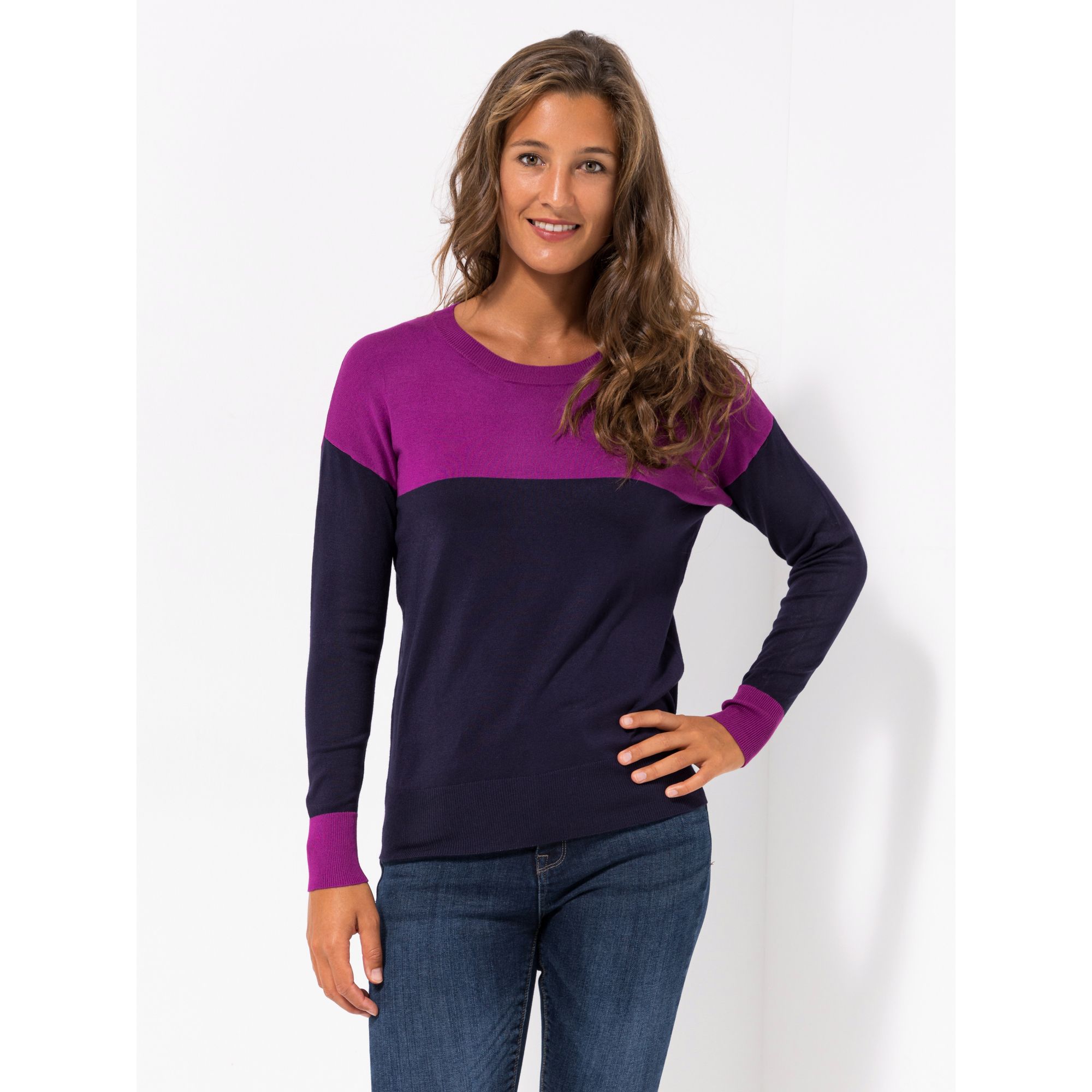 DENIM & CO. Pullover, 1/1-Arm Rundhalsausschnitt Rippenbündchen ...