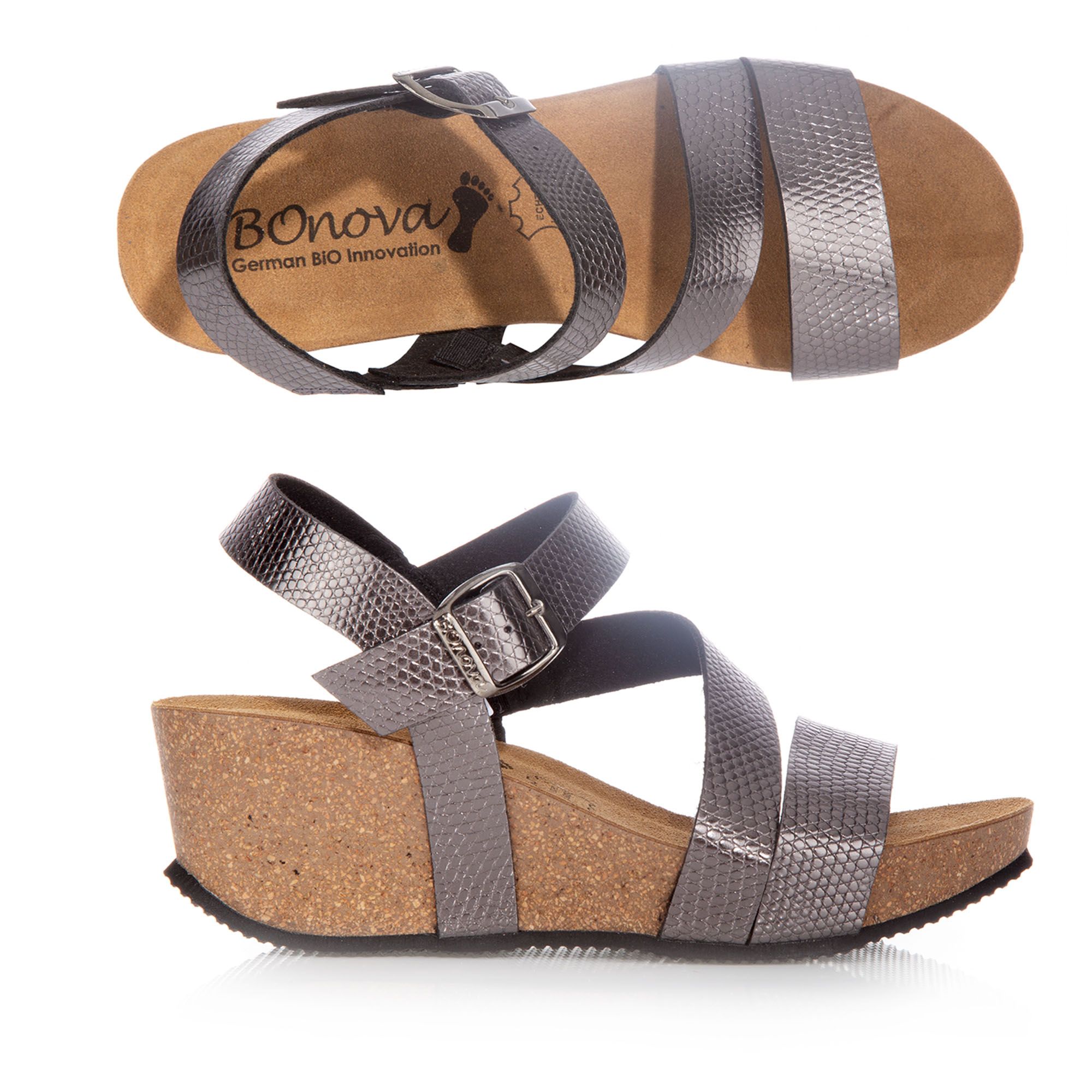 BONOVA Sandalette 1 Schnalle Materialmix Keilabsatz - QVC.de