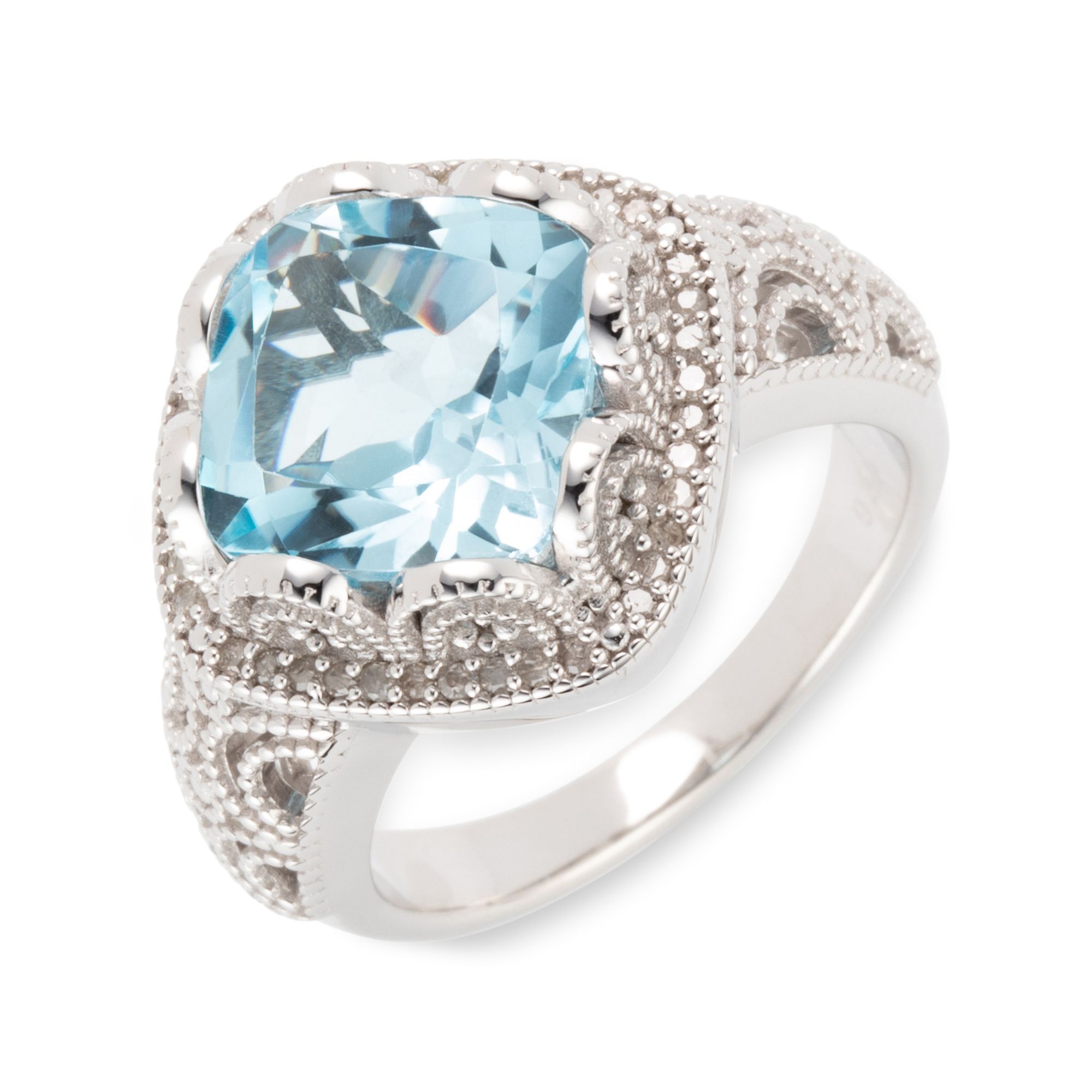ART DECO DIAMONDS Ring 40 Diamanten 0,15ct beh.Blautopas 4,80ct Silber ...