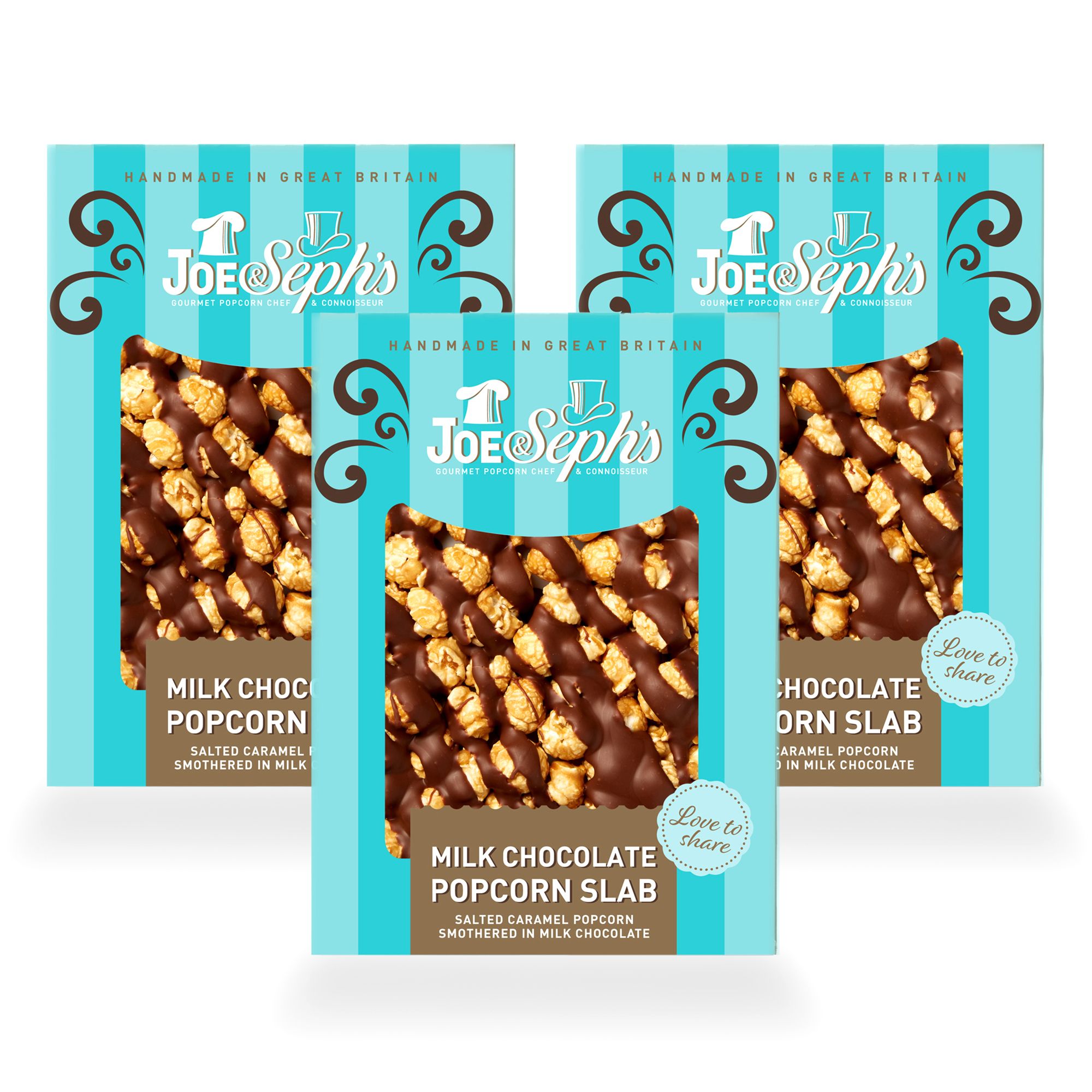 JOE & SEPH'S Popcorn Platten mit Milchschokolade 3 Stück Inhalt 345g ...