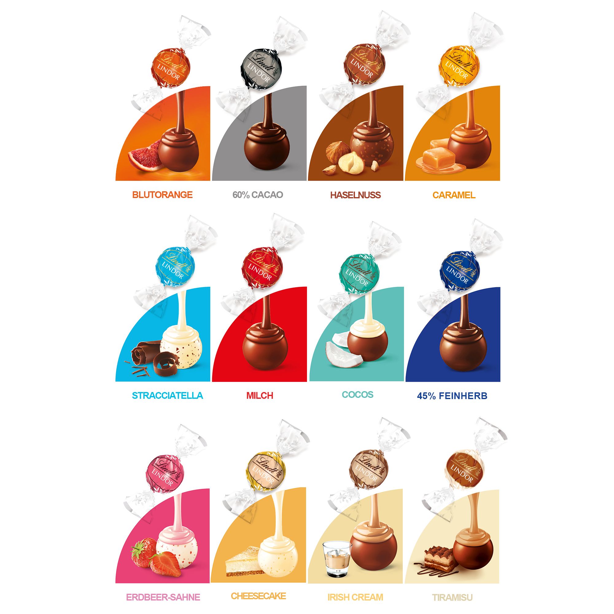 LINDT Lindor Selection 12 versch. Sorten exklusiv bei QVC Inhalt 959g ...