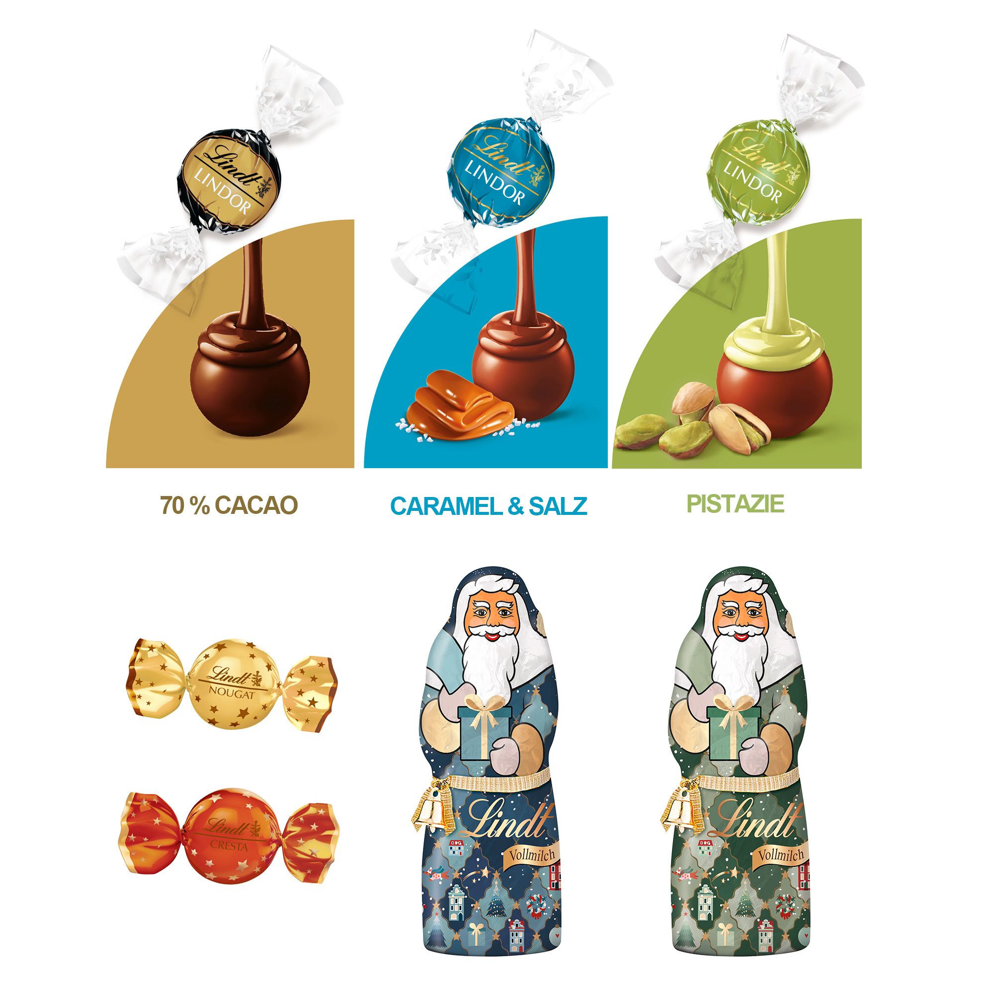 LINDT 2 Vollmilch Santa und 4 Sorten Lindor exklusiv bei QVC Inhalt ...