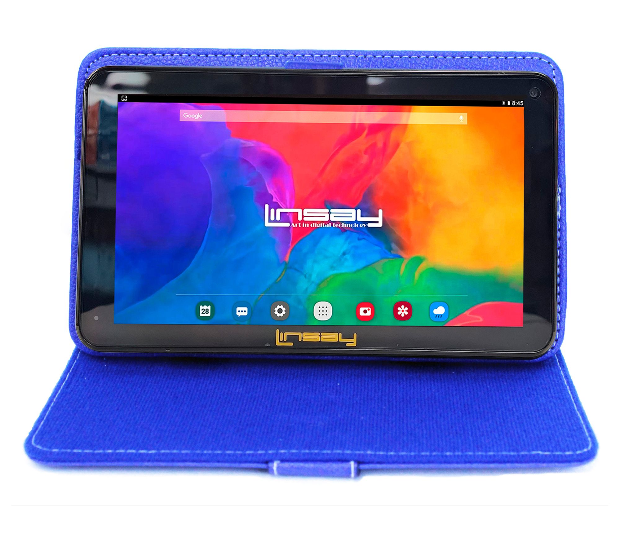 LINSAY 7" Tablet 64GB Bundle w/ Blue Leather Case Android 13 - QVC.com