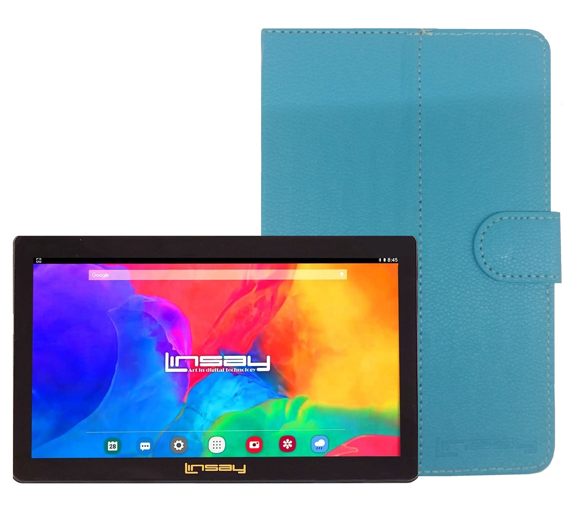 LINSAY 7" Tablet 64GB Bundle w/ Blue Leather Case Android 13 - QVC.com