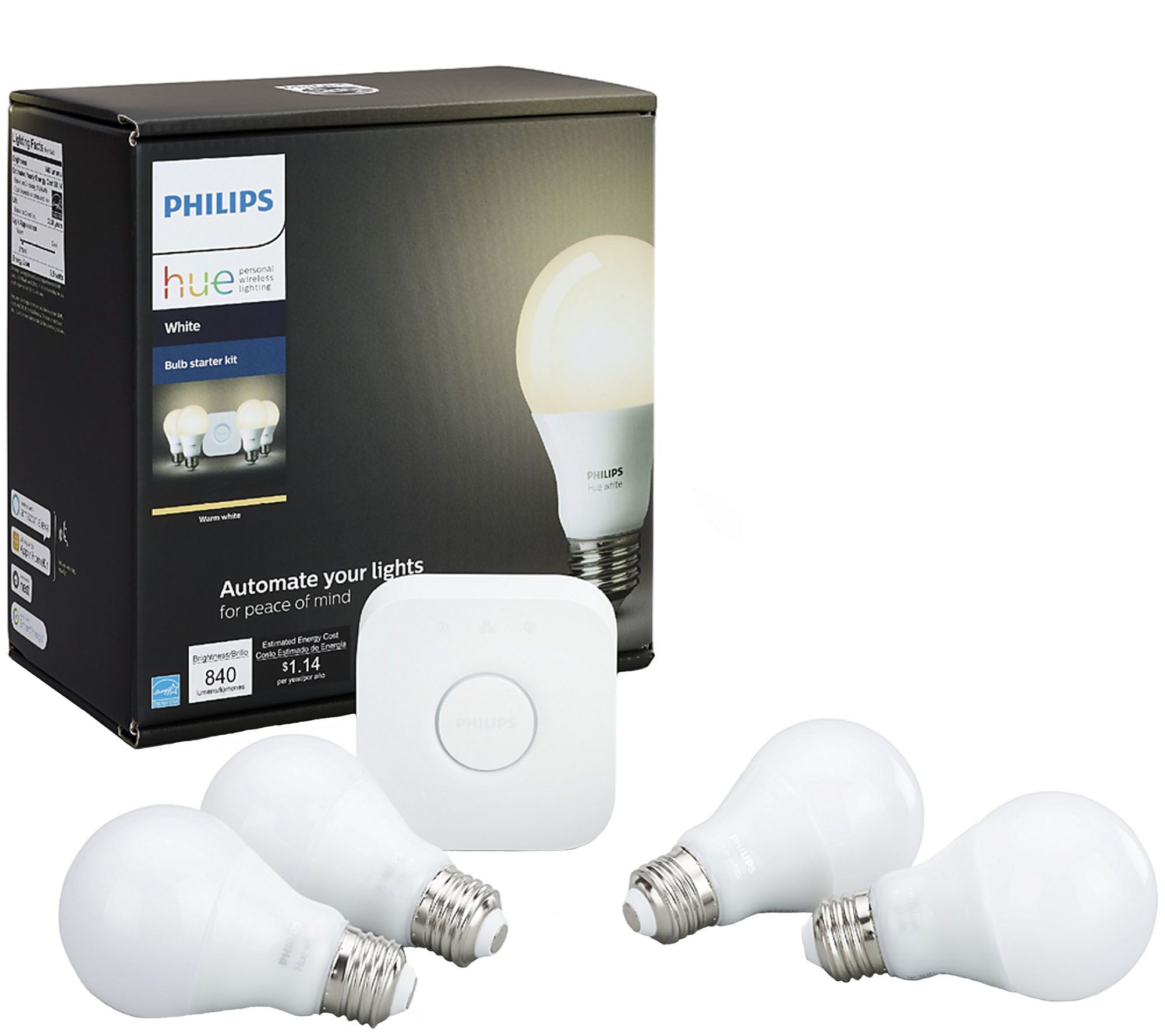 Philips Hue A19 Starter Kit with 4 White Bulbs - QVC.com