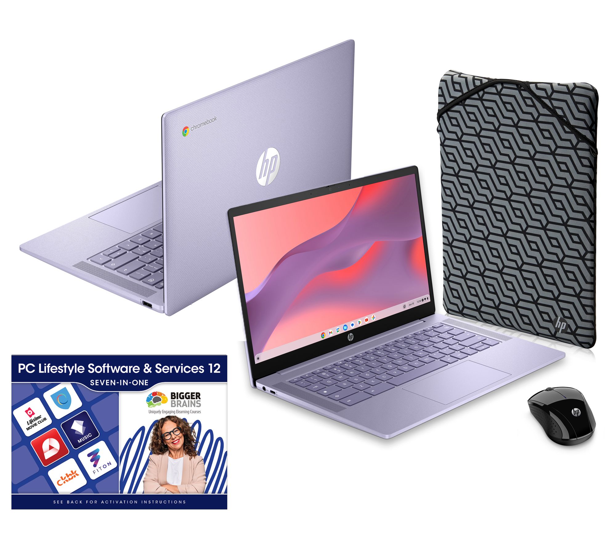 HP 14" Chromebook 4GB 128GB SSD w/ HP Mouse & Laptop Sleeve - QVC.com
