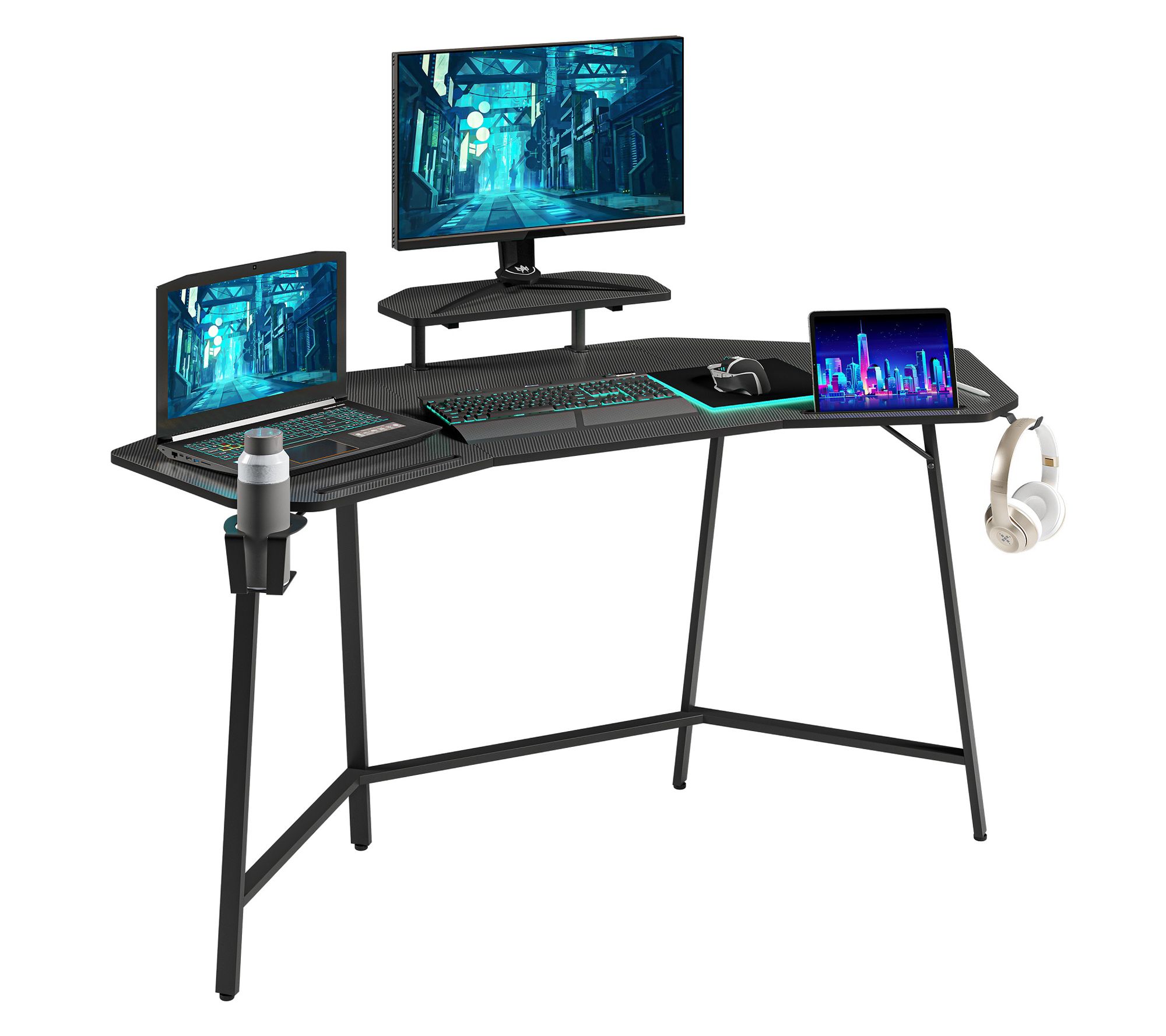 Techni Sport TS98D Gaming Desk w/ Shelf & Accessory Holders - QVC.com