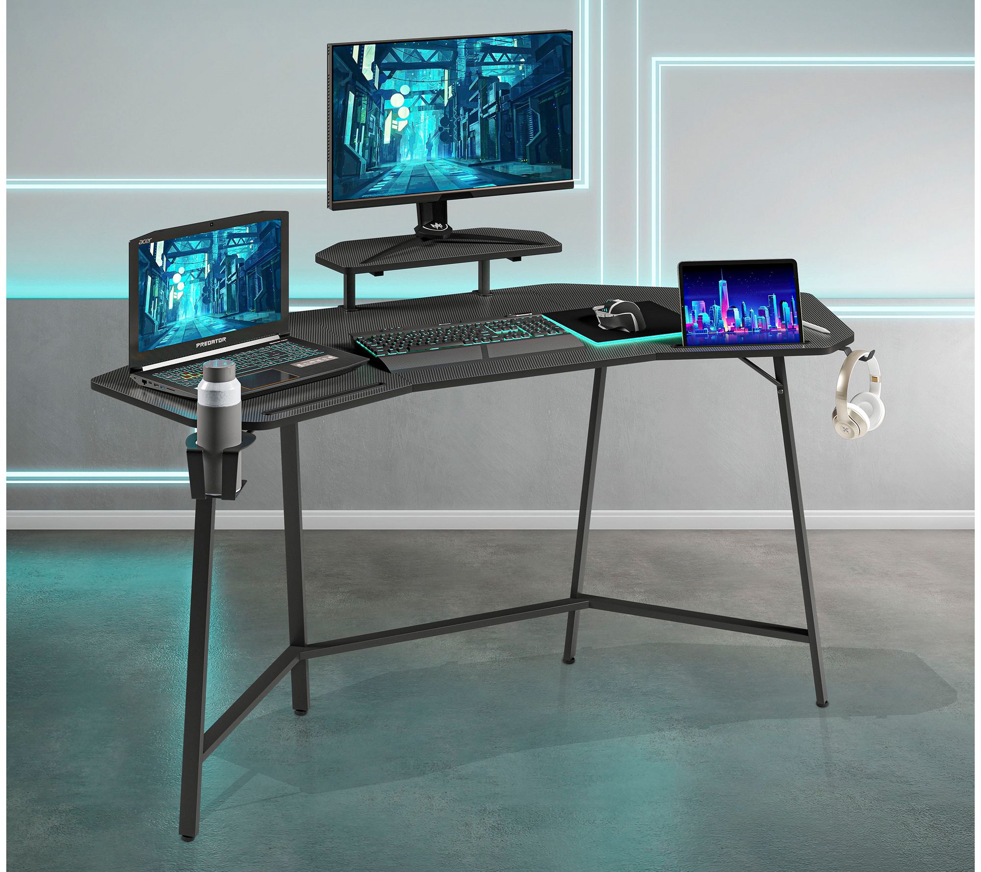 Techni Sport TS98D Gaming Desk w/ Shelf & Accessory Holders - QVC.com