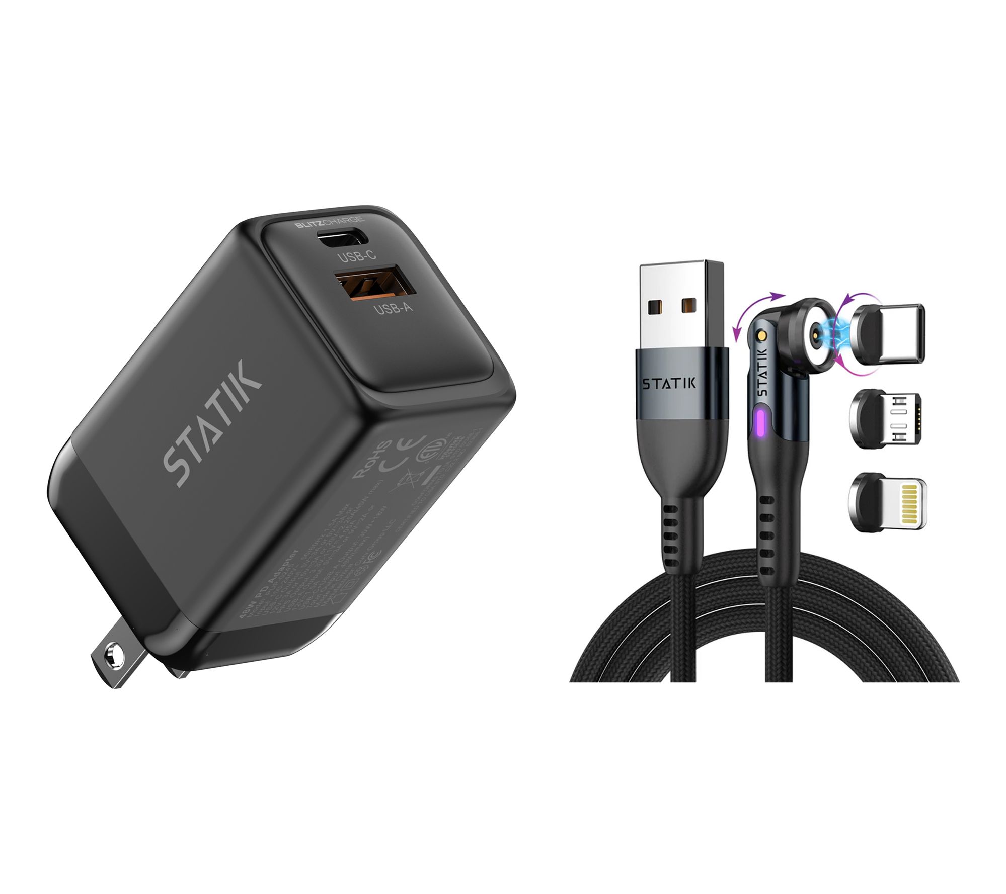 Curv Group Dual Adapter w/ Statik 360 UniversalCharge Cable - QVC.com
