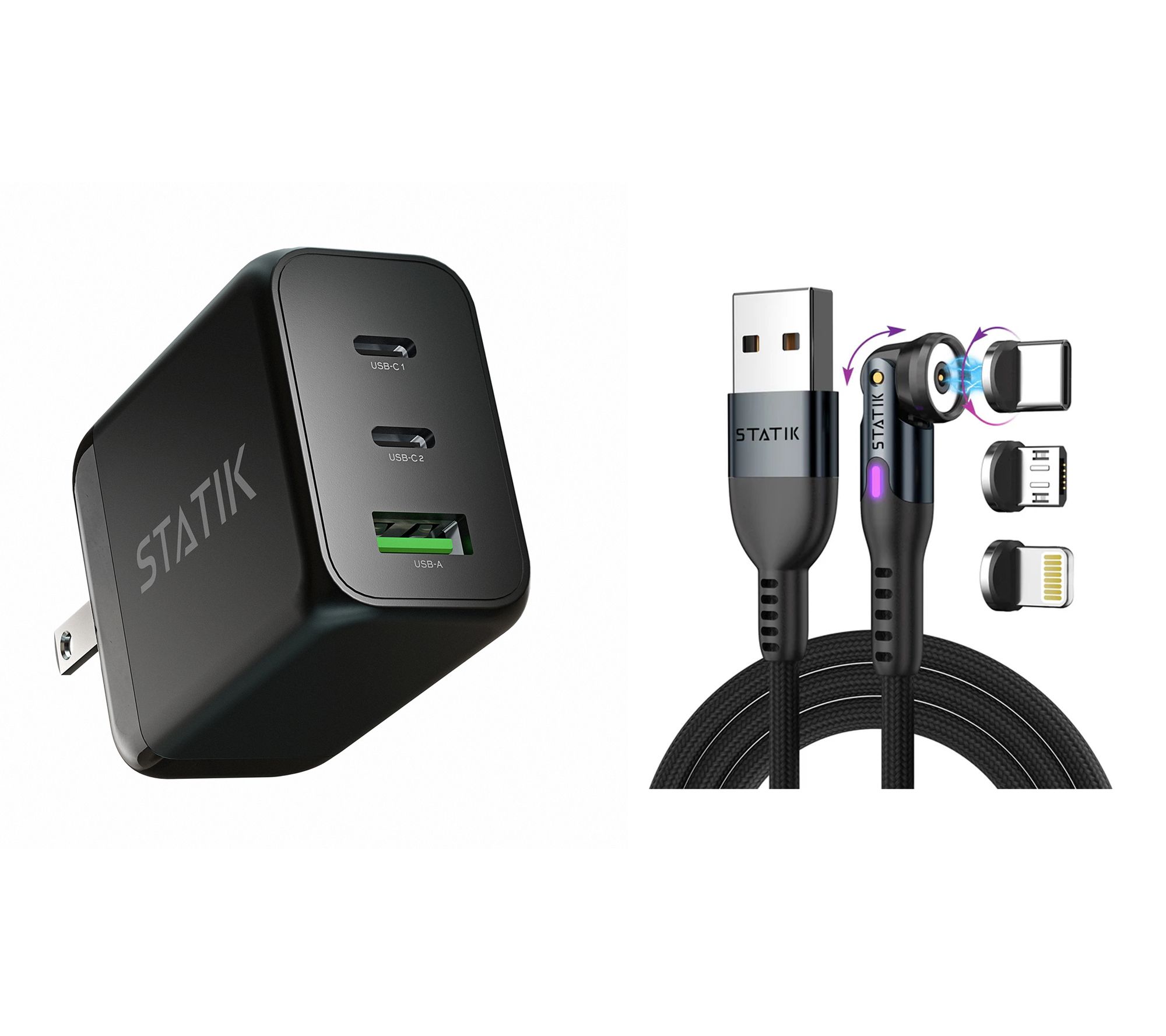 Curv Group 65WGaN Adapter w/ Statik 360 Universal Charge Cable - QVC.com