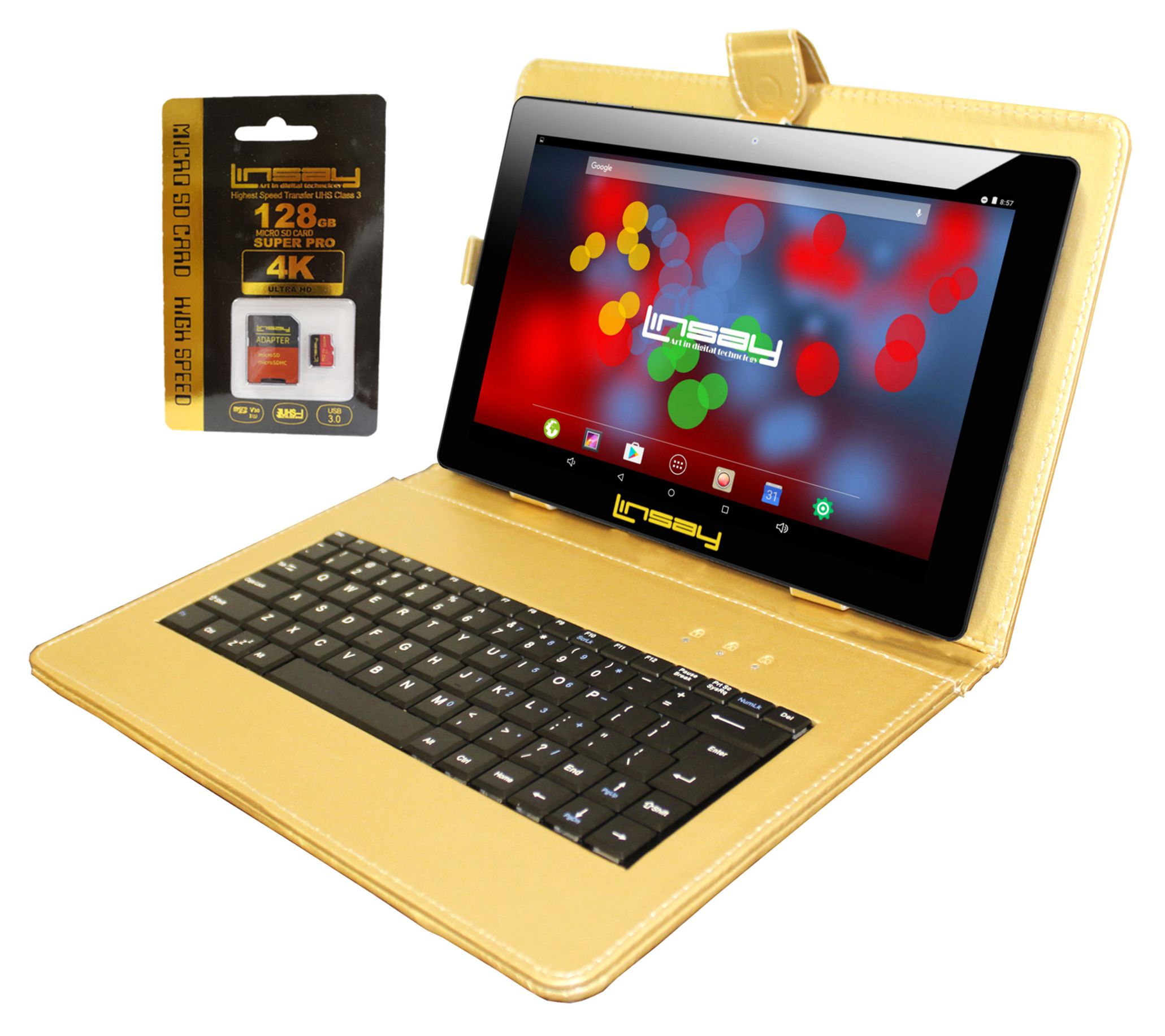 LINSAY 10.1" 32GB IPS Tablet w/ Keyboard & 128SD Card - QVC.com